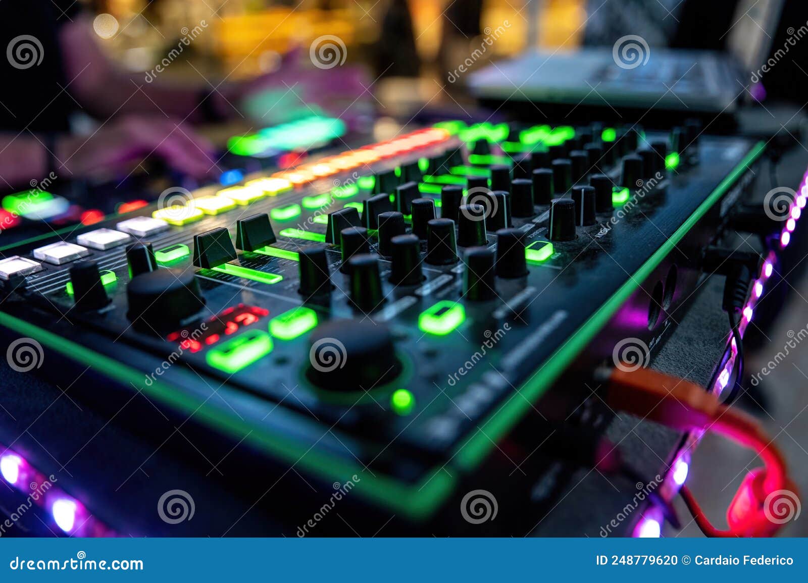 Console with DJ during a Disco Party Stock Photo - Image of hand, level ...