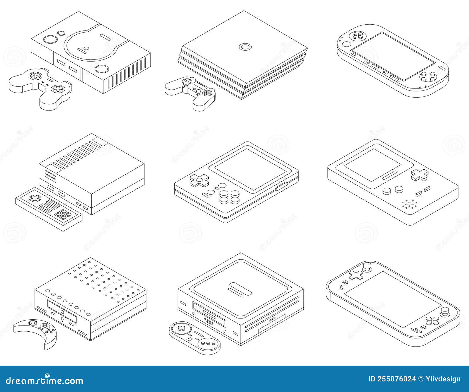 Console Icons Set Vector Outline Stock Illustration - Illustration of ...
