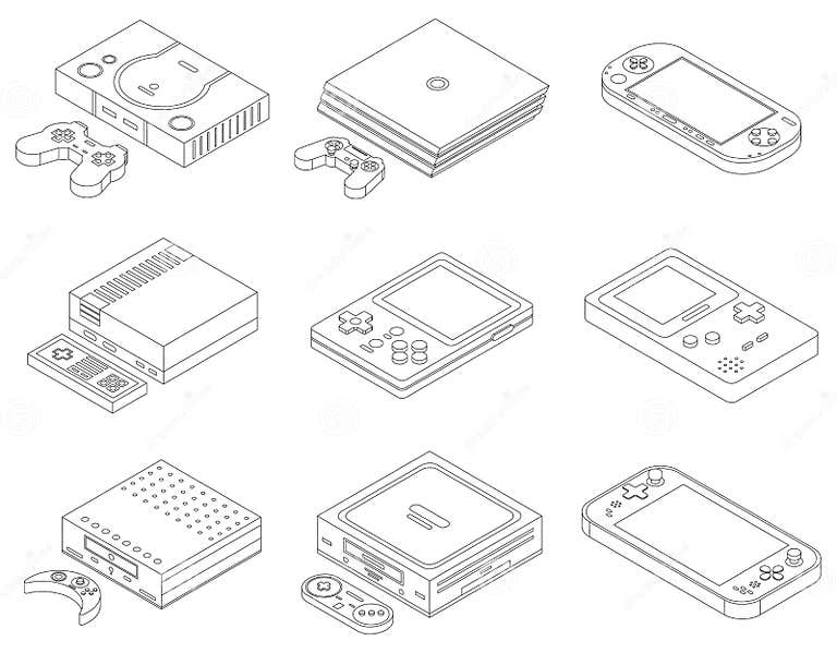 Console Icons Set Vector Outline Stock Illustration - Illustration of ...
