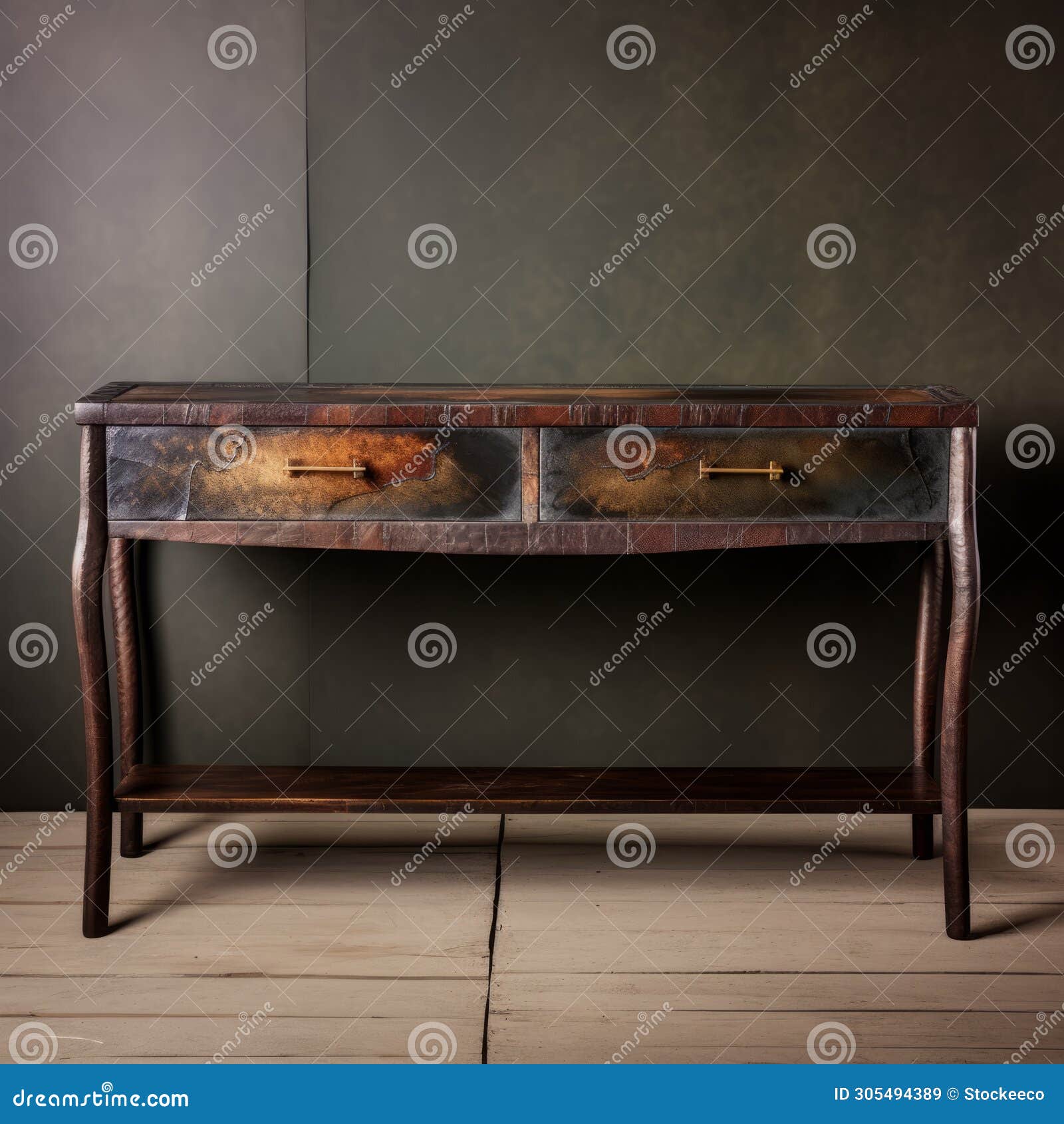 Rustic Vintage Console Table with Natural Grain and Peeling Paint Stock ...