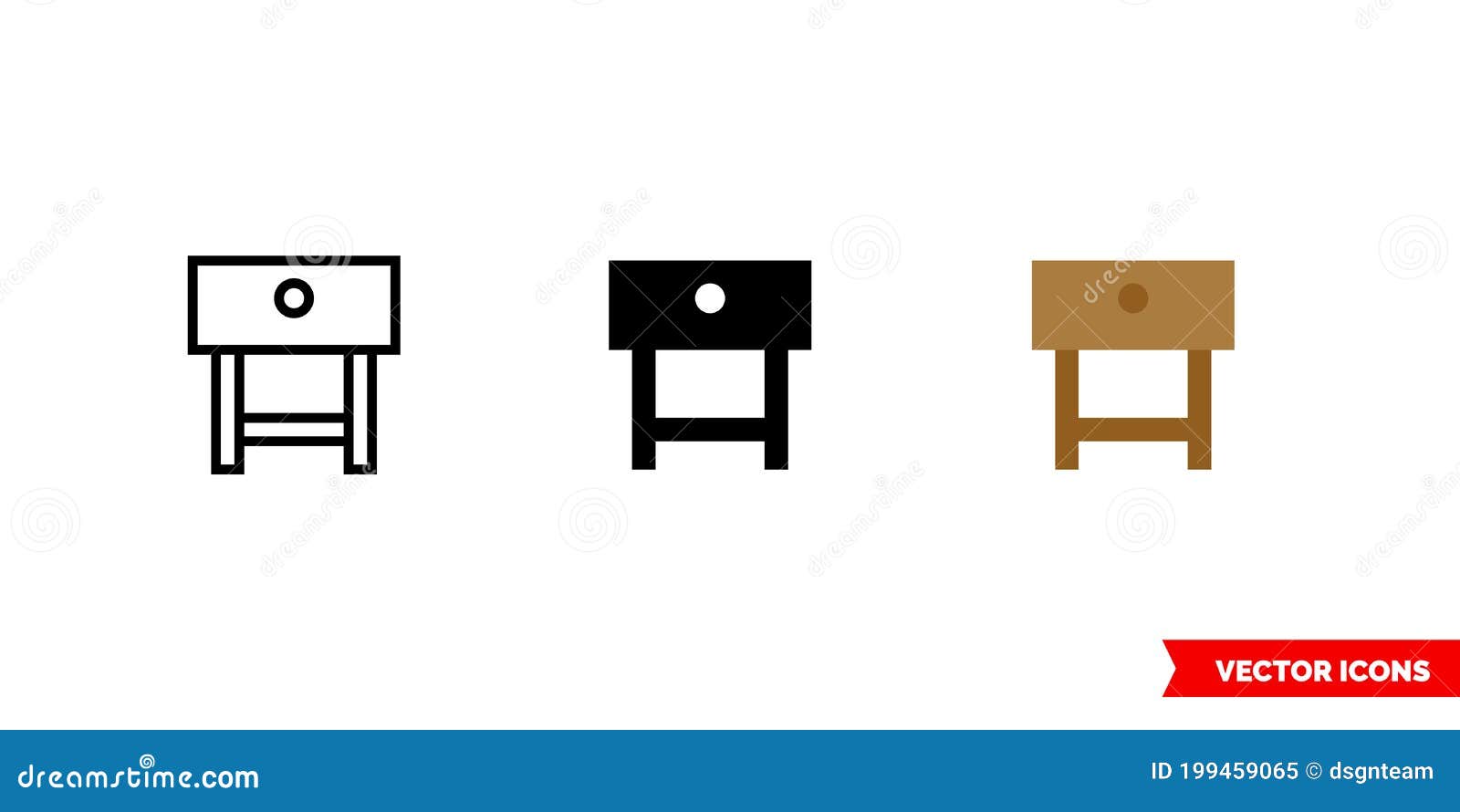 Console Table Icon of 3 Types Color, Black and White, Outline. Isolated ...