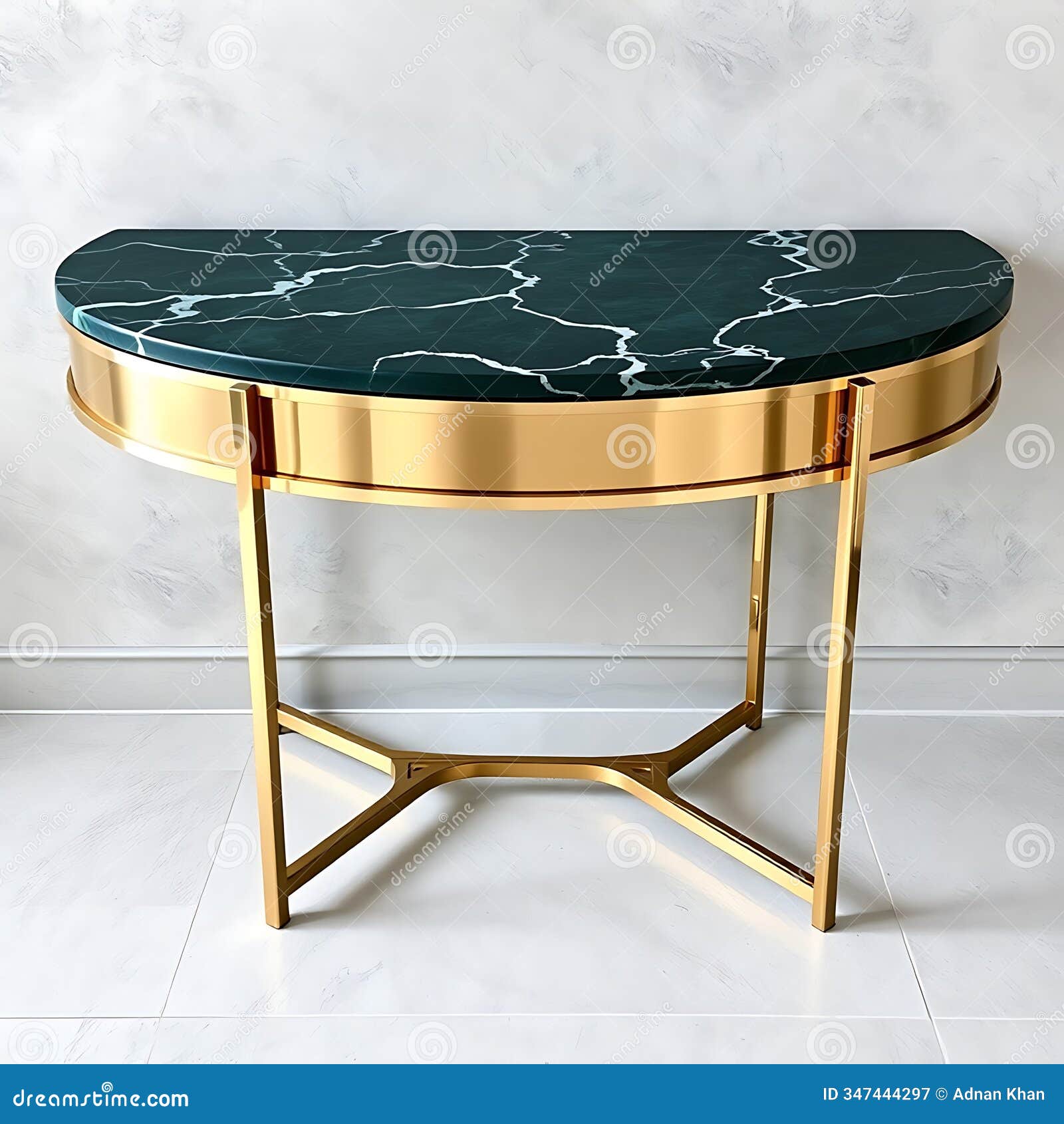 Console Table with a Metallic Gold Frame and a Deep Emerald Green ...