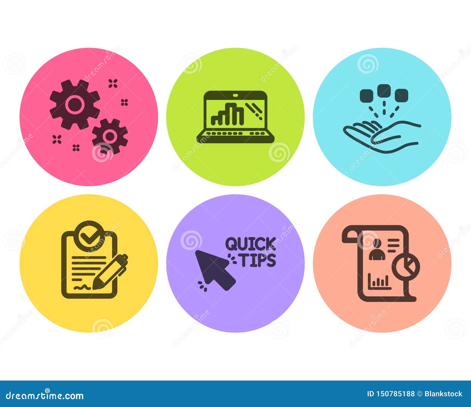 Consolidation, Work and Graph Laptop Icons Set. Quick Tips, Rfp and ...