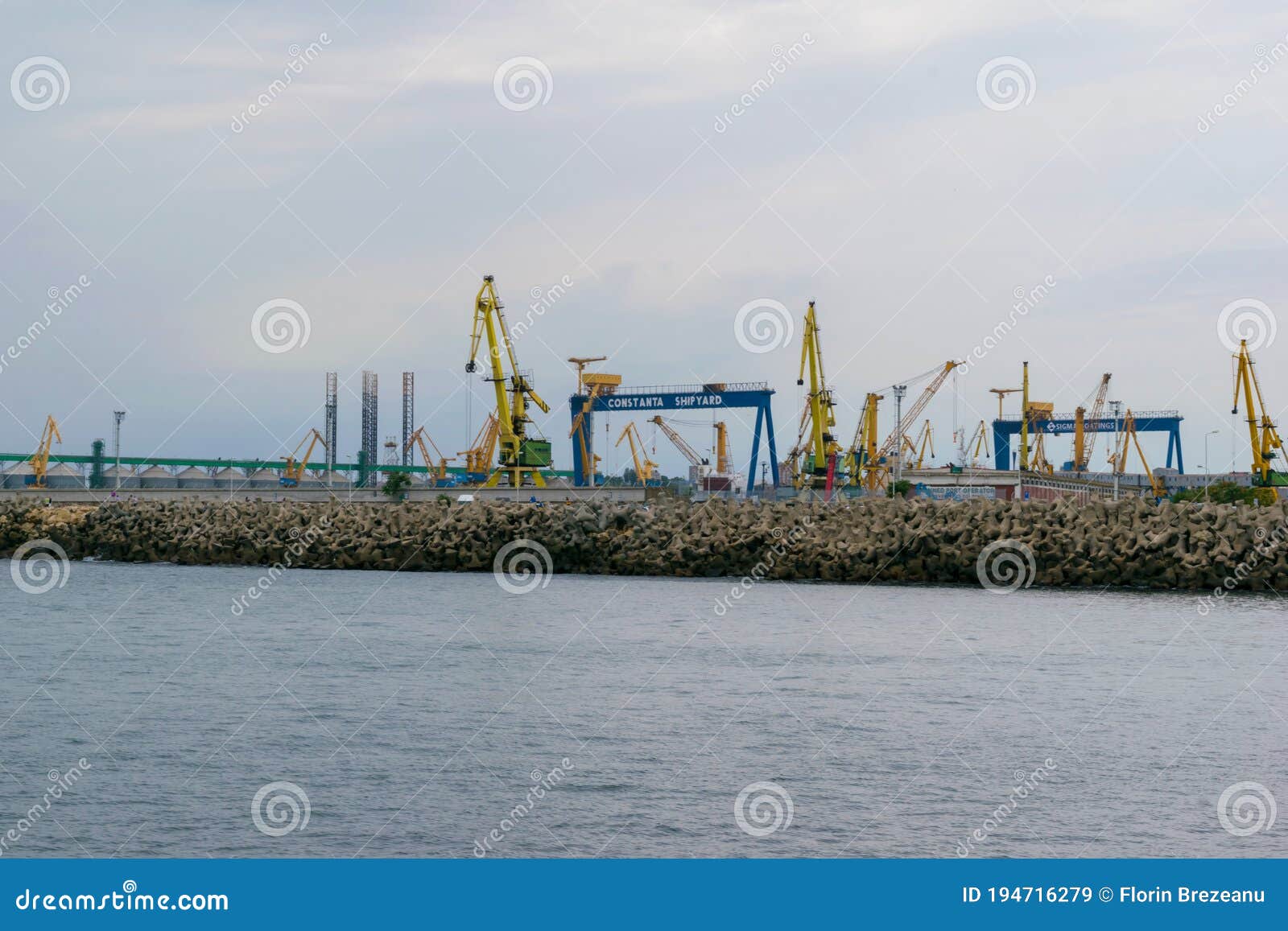 Constanta, Romania - August 14, 2019: View of Constanta Shipyard Cranes ...