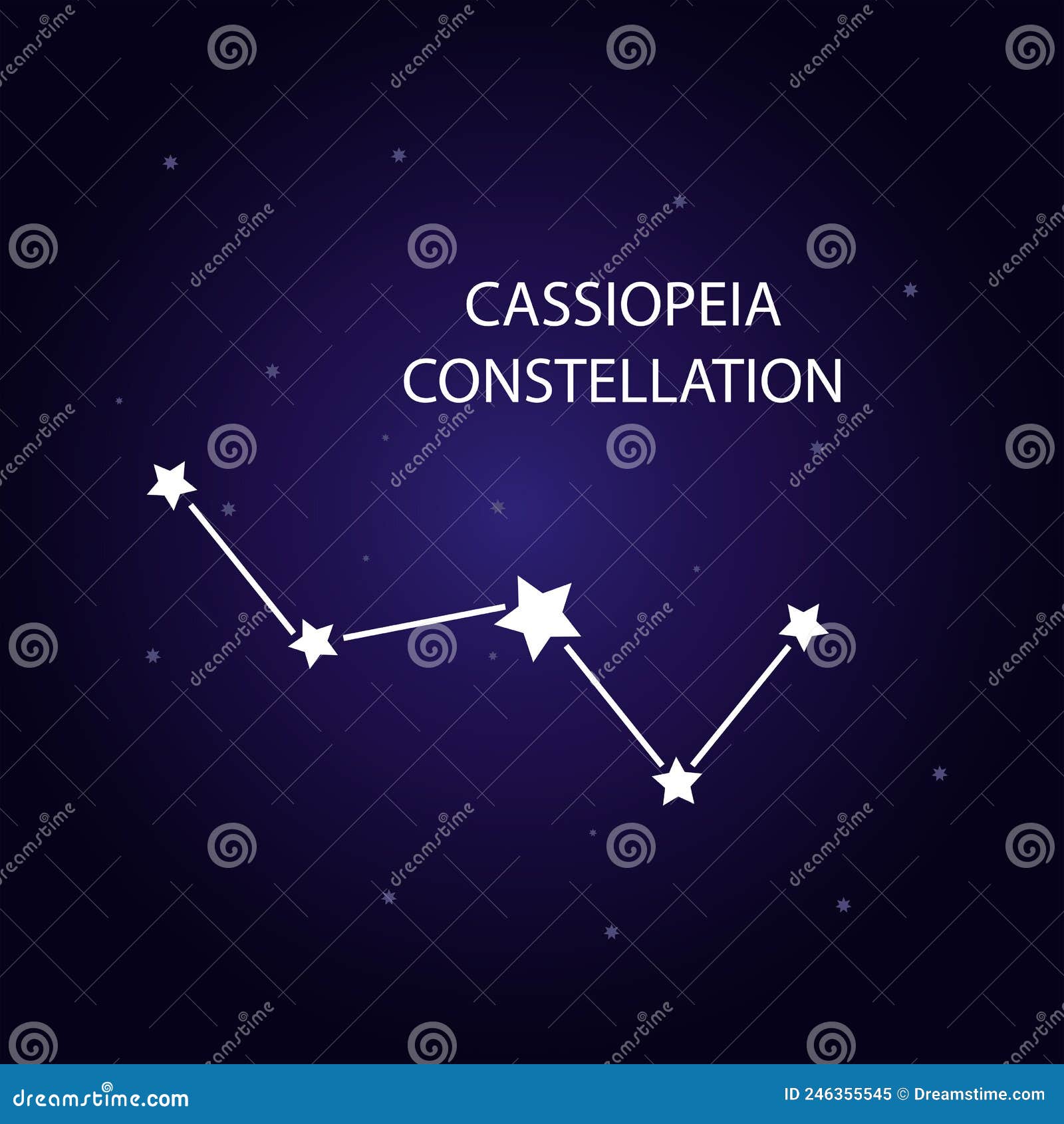 The Constellation of Cassiopeia with Bright Stars. Vector Illustration ...