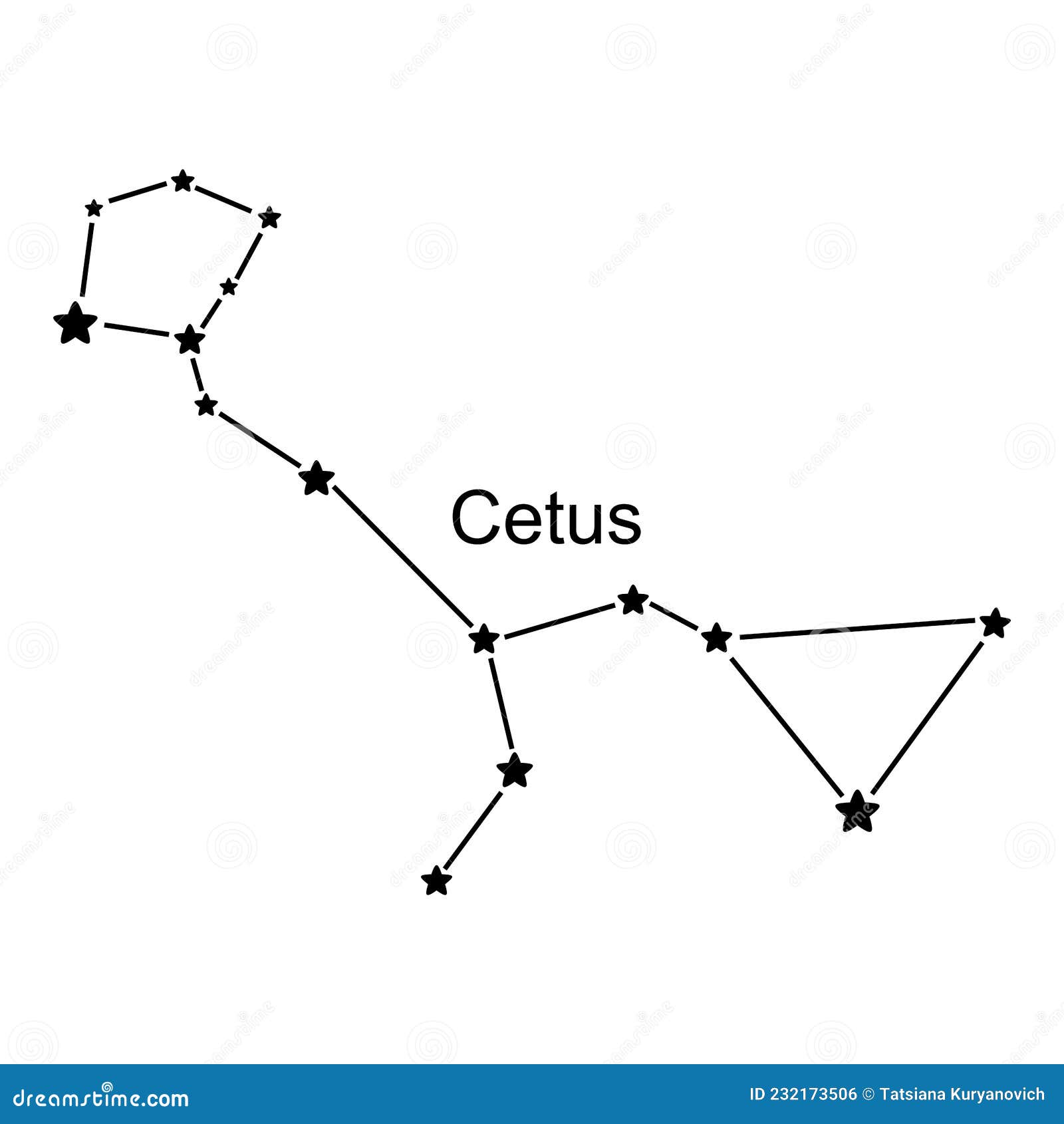 Constellation Cetus, Whale, Sea Monster, Night Star Sky Cartoon Vector ...
