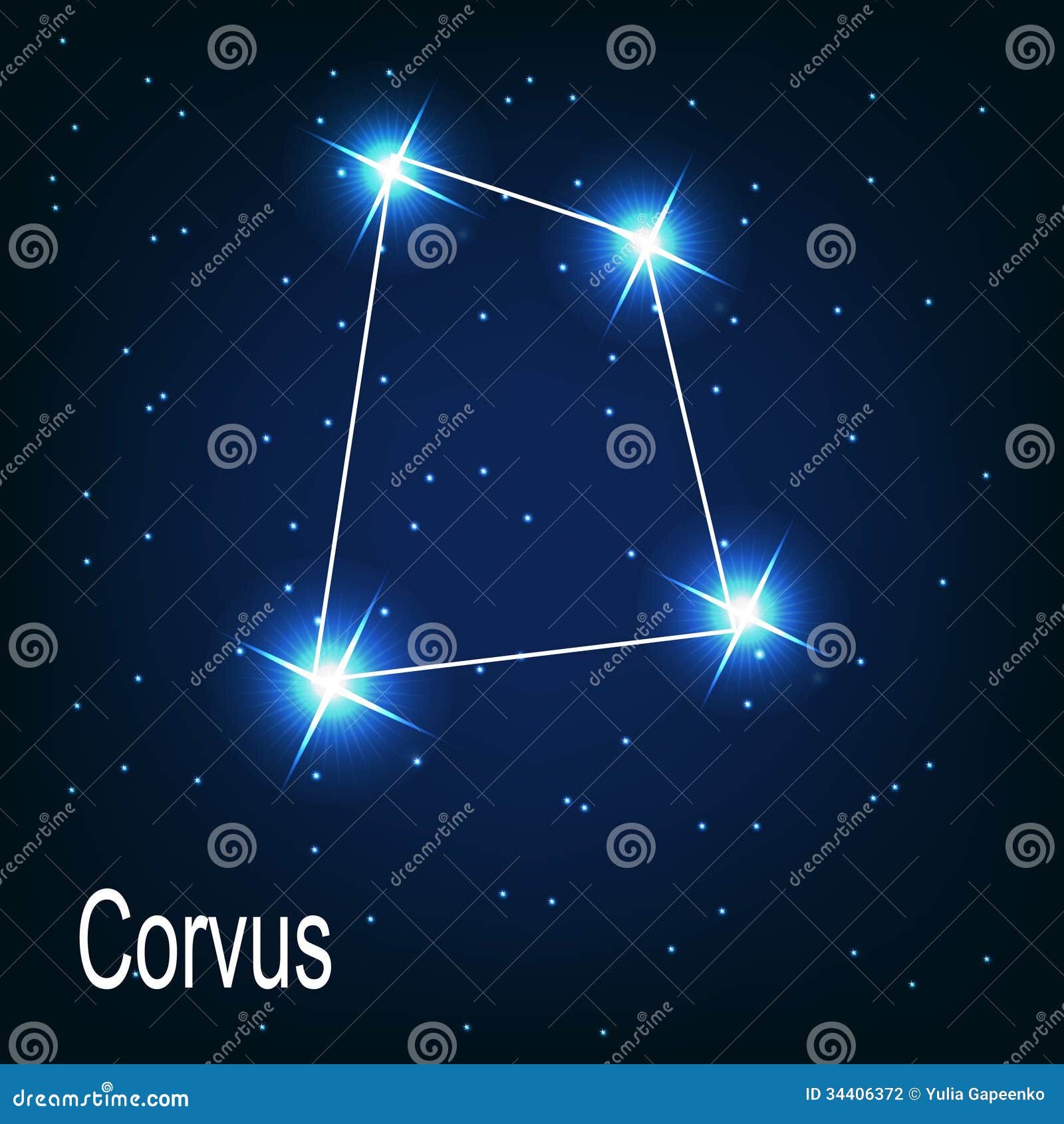 Constellation Of Corvus. Black Raven Sitting On A Banner With A Sign ...