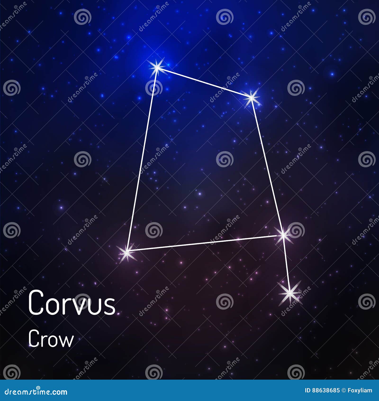 Corvus The Crow Constellation On A Starry Space Background With The ...