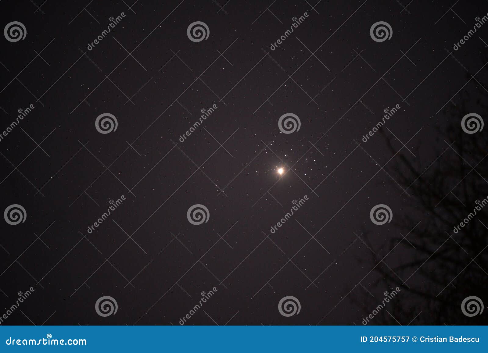 The Constellation Pleiades on the Night Sky in Conjunction with Planet ...