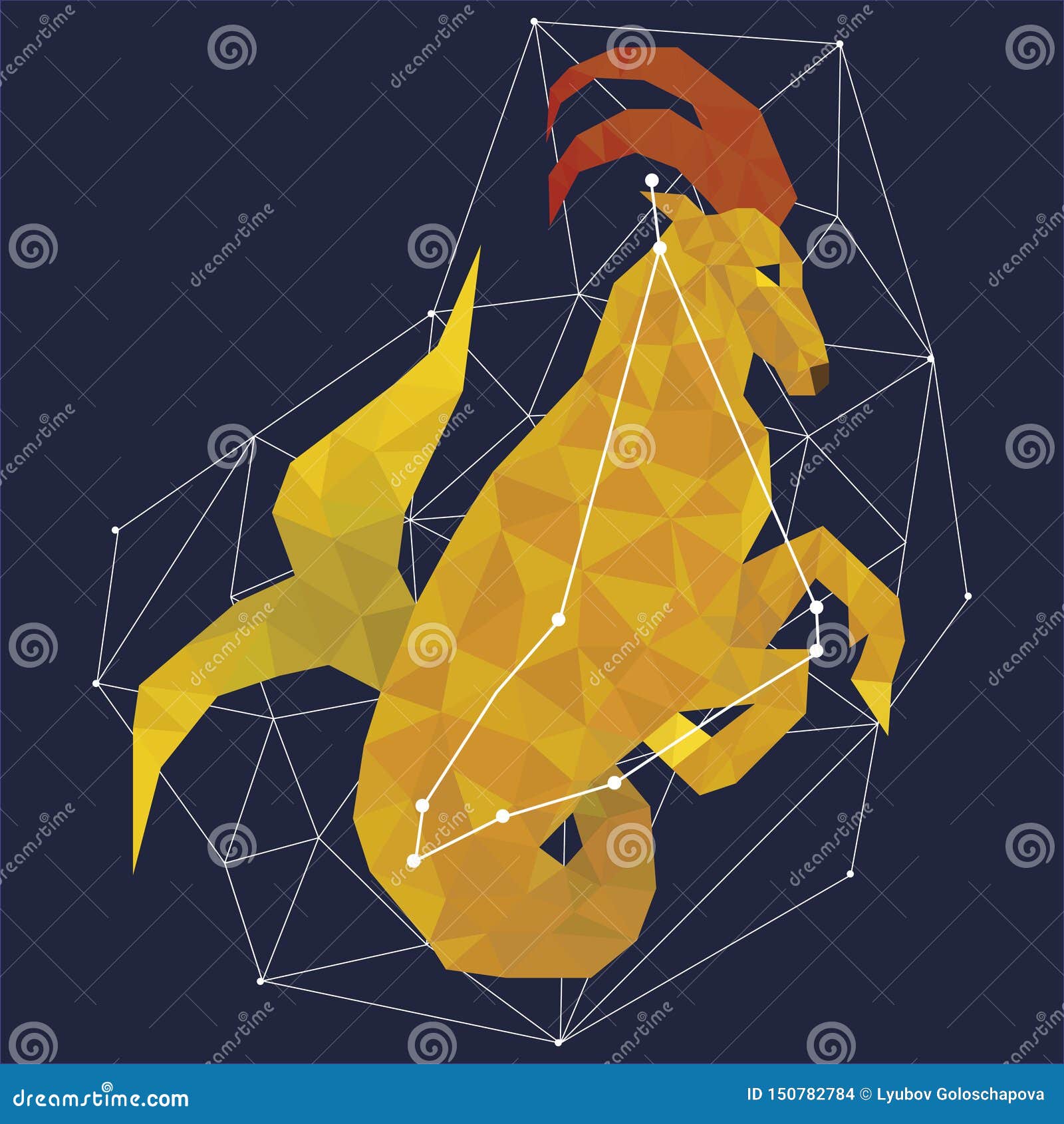 Capricorn Zodiac Golden Vector Sign on the Dark Blue Background. Vector ...