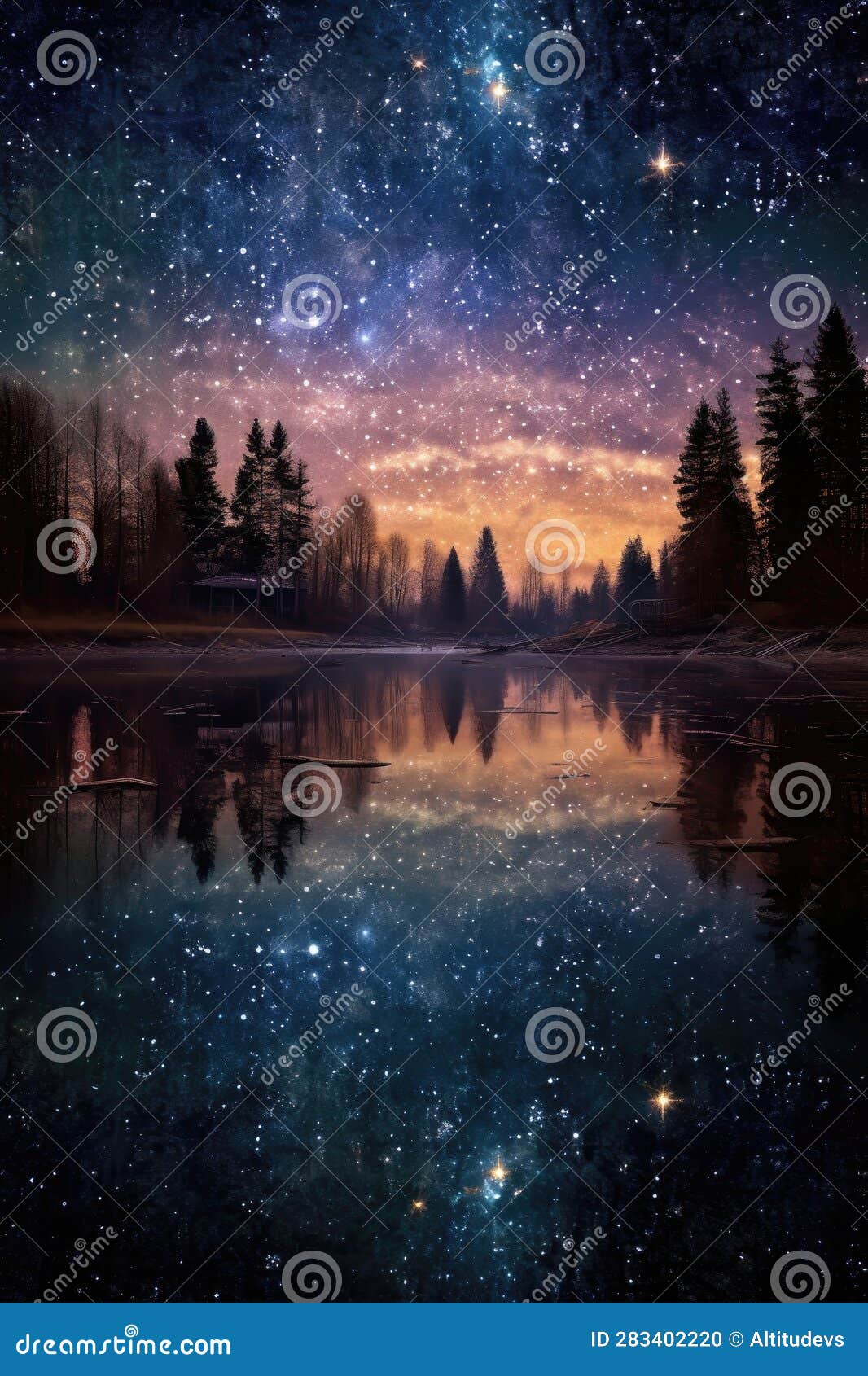 Constellations Reflecting on a Calm Lake Surface Stock Photo - Image of ...
