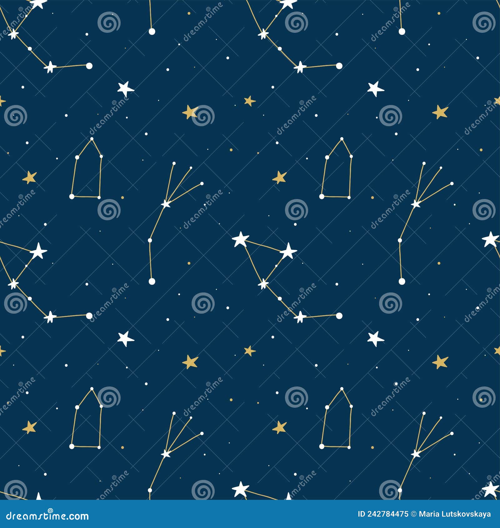 Constellations and Stars Seamless Pattern. White and Gold Celestial ...
