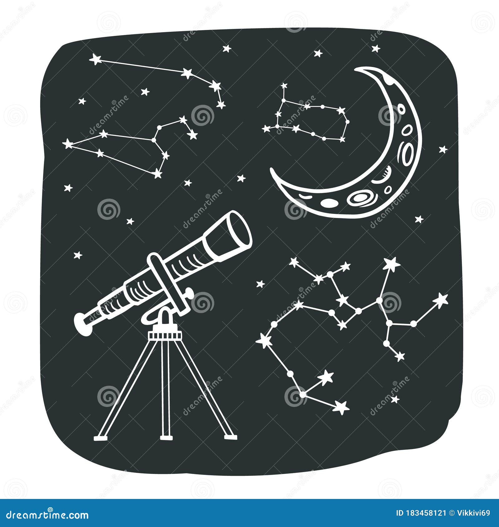 Constellations. Telescope and Constellations. Doodle Style Vector ...