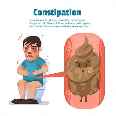 Constipation Symptom in a Man and Poop in Intestine. Stock Illustration ...
