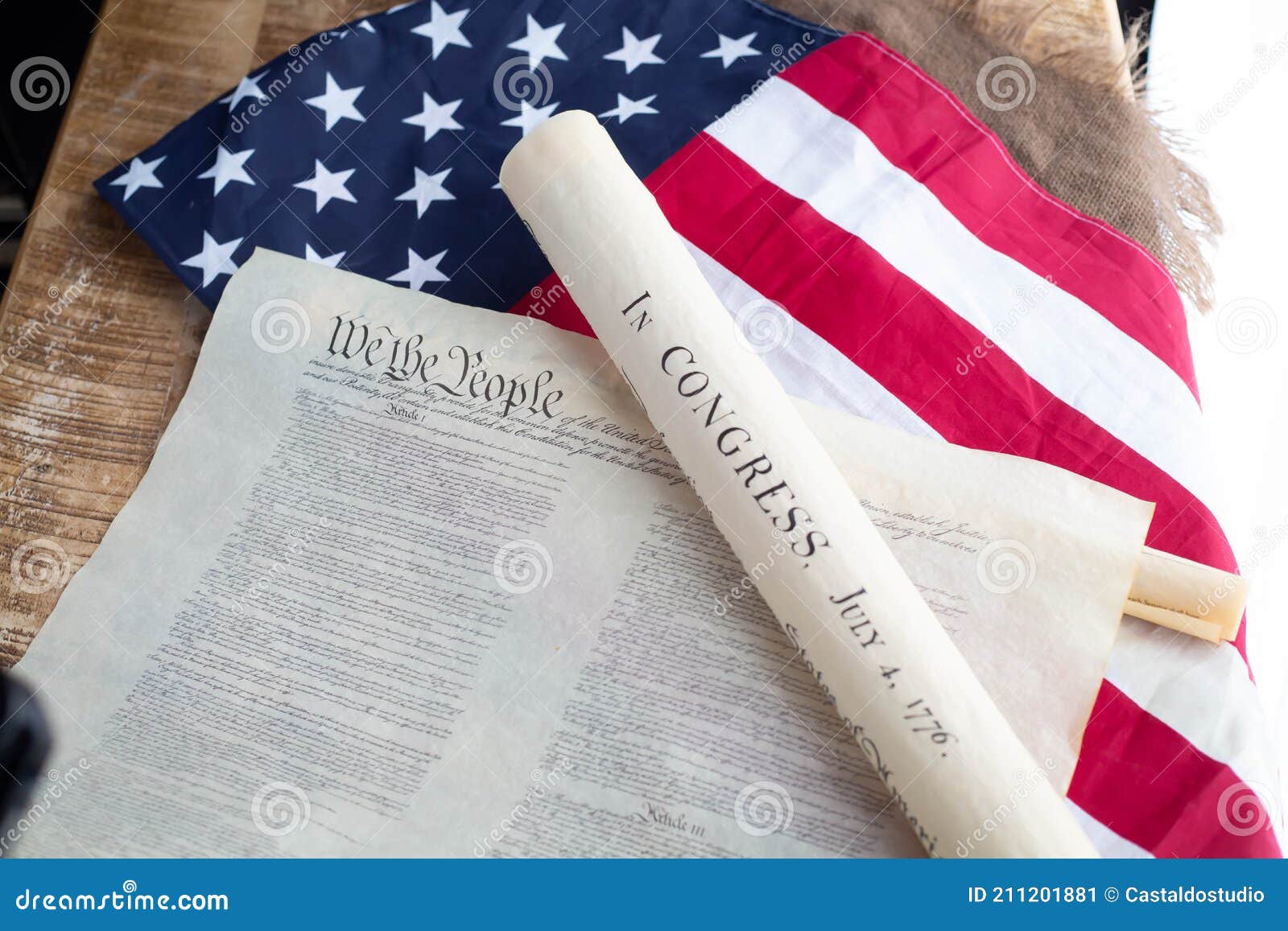 Constition USA with US Flag Stock Image - Image of document ...