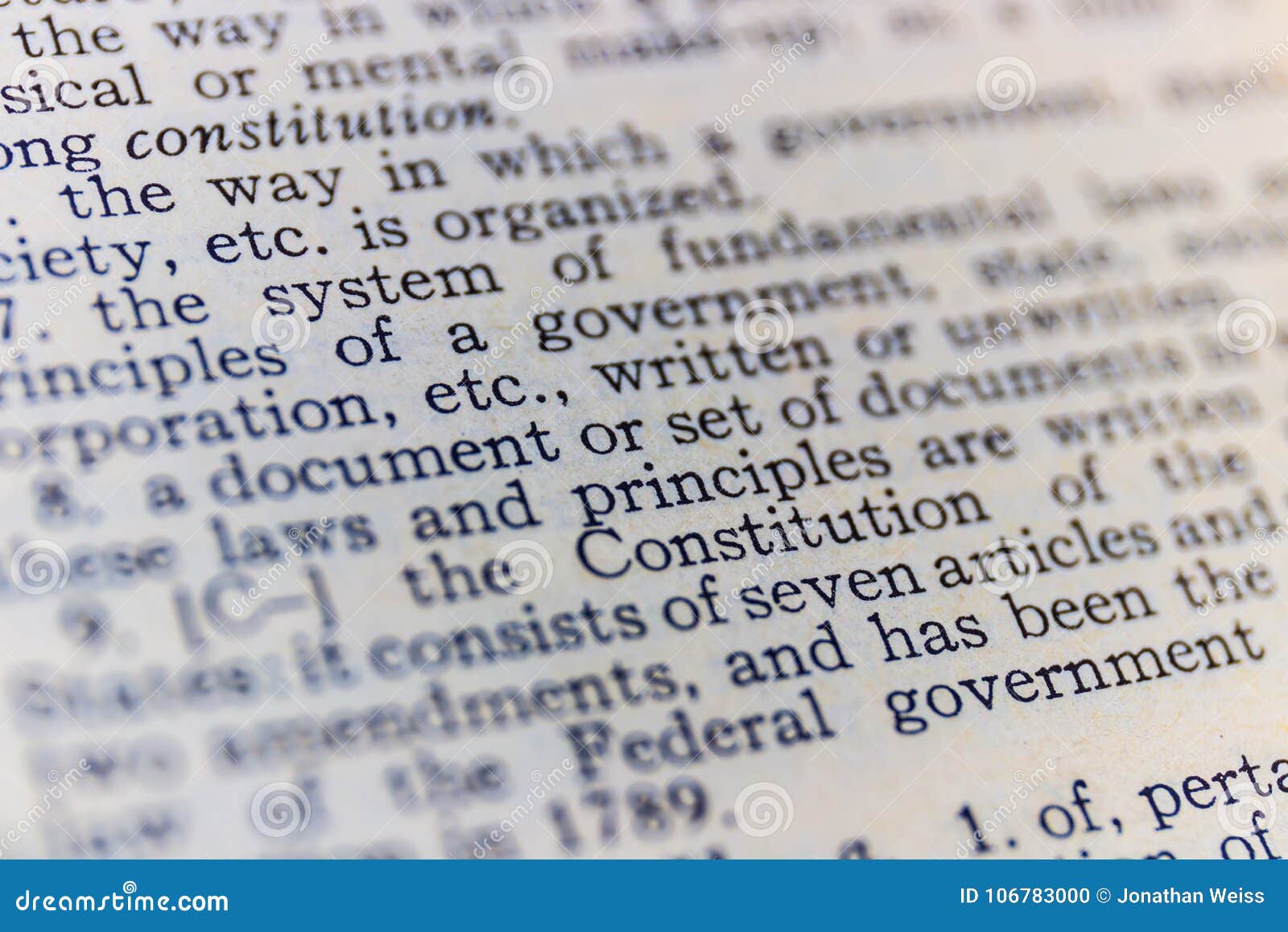 Constitution Dictionary Definition Closeup II Stock Photo - Image of ...