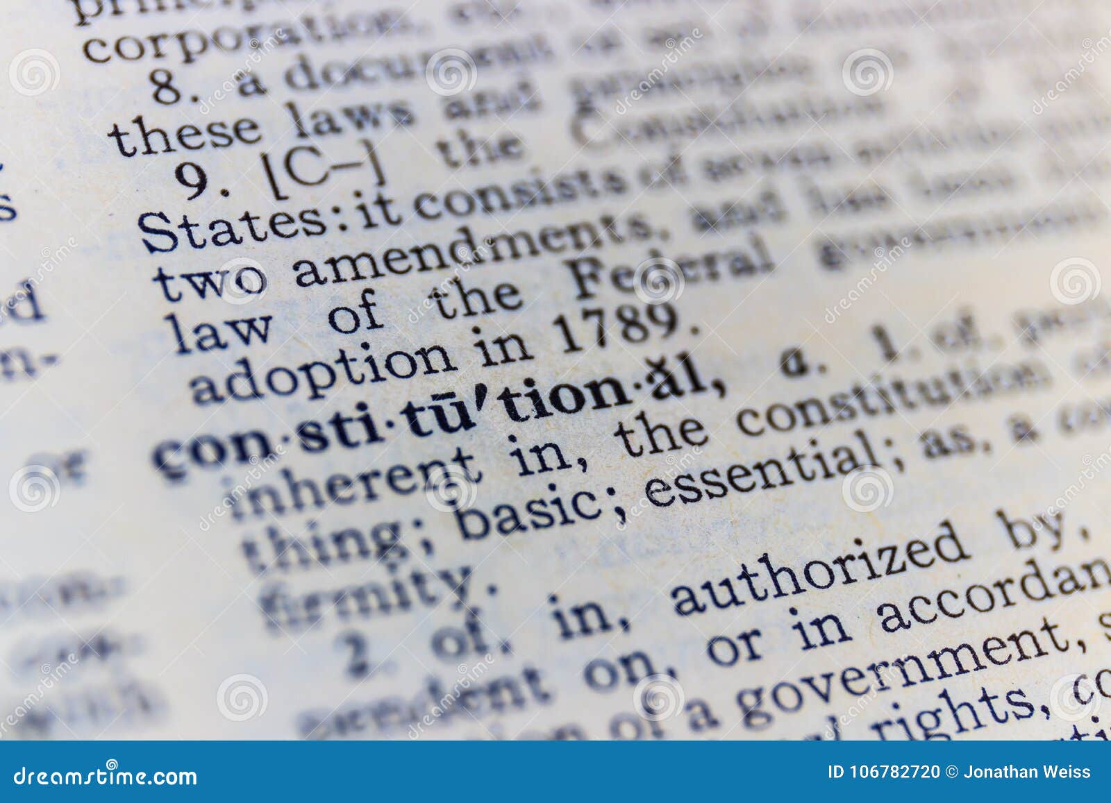 Constitutional Dictionary Definition Closeup I Stock Photo - Image of ...