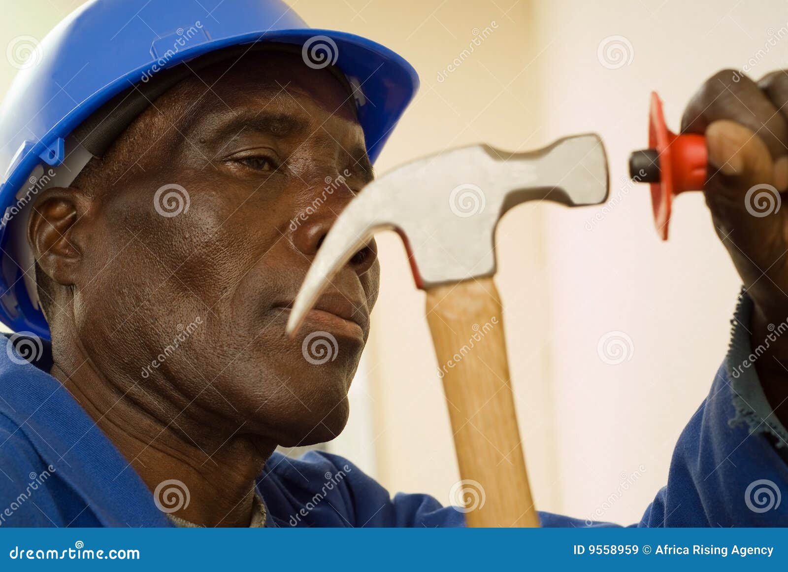 Construciton Worker with Hammer in Motion Stock Image - Image of ...