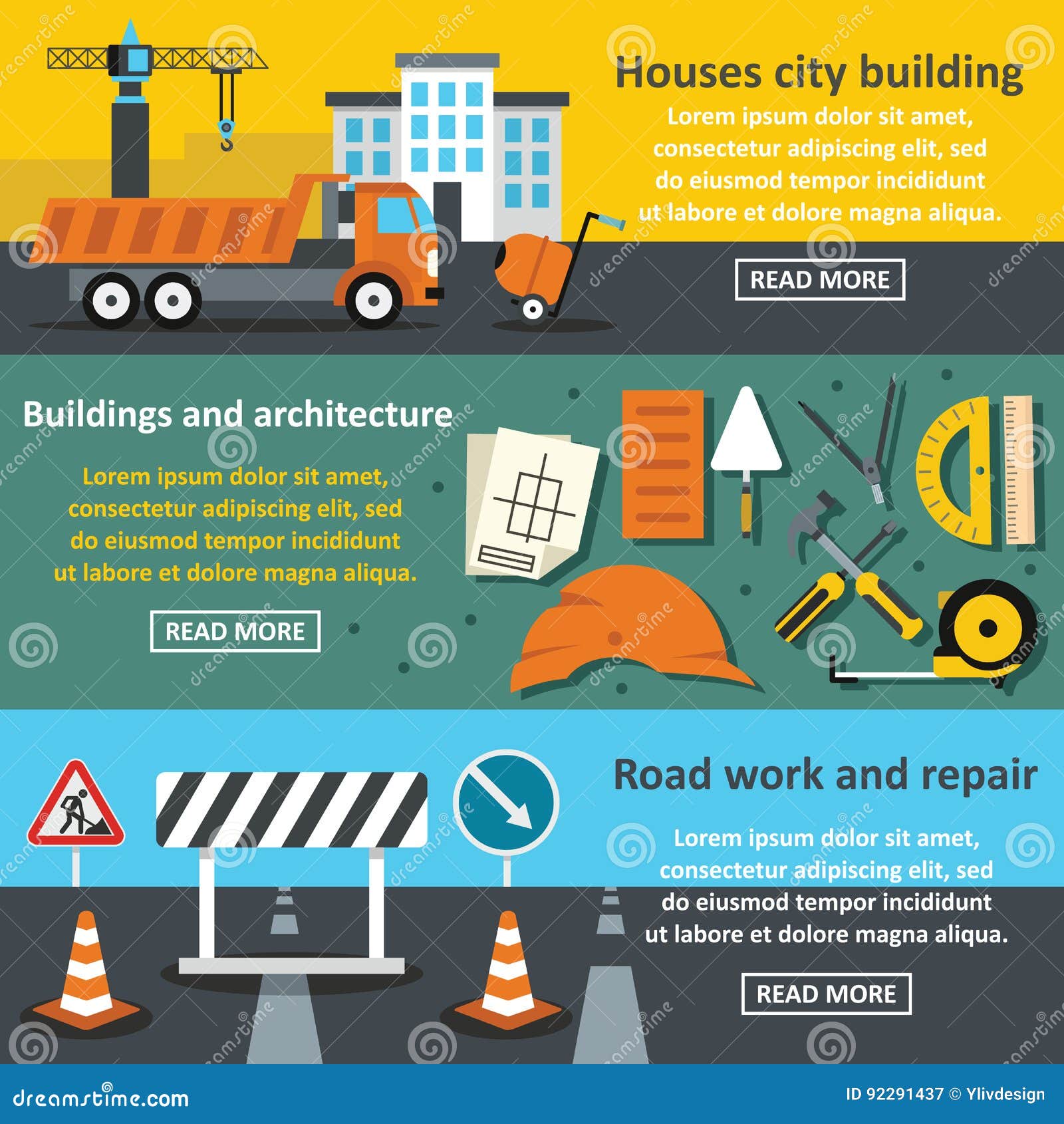 Construct Work Banner Horizontal Set, Flat Style Stock Vector ...