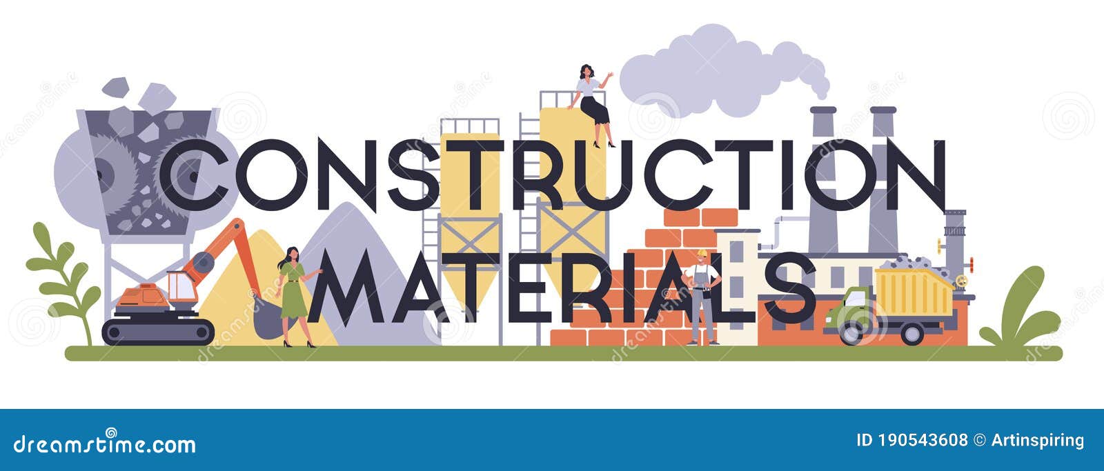 Constructin Material Typographic Header. Bricks, Cement, Sand Stock ...