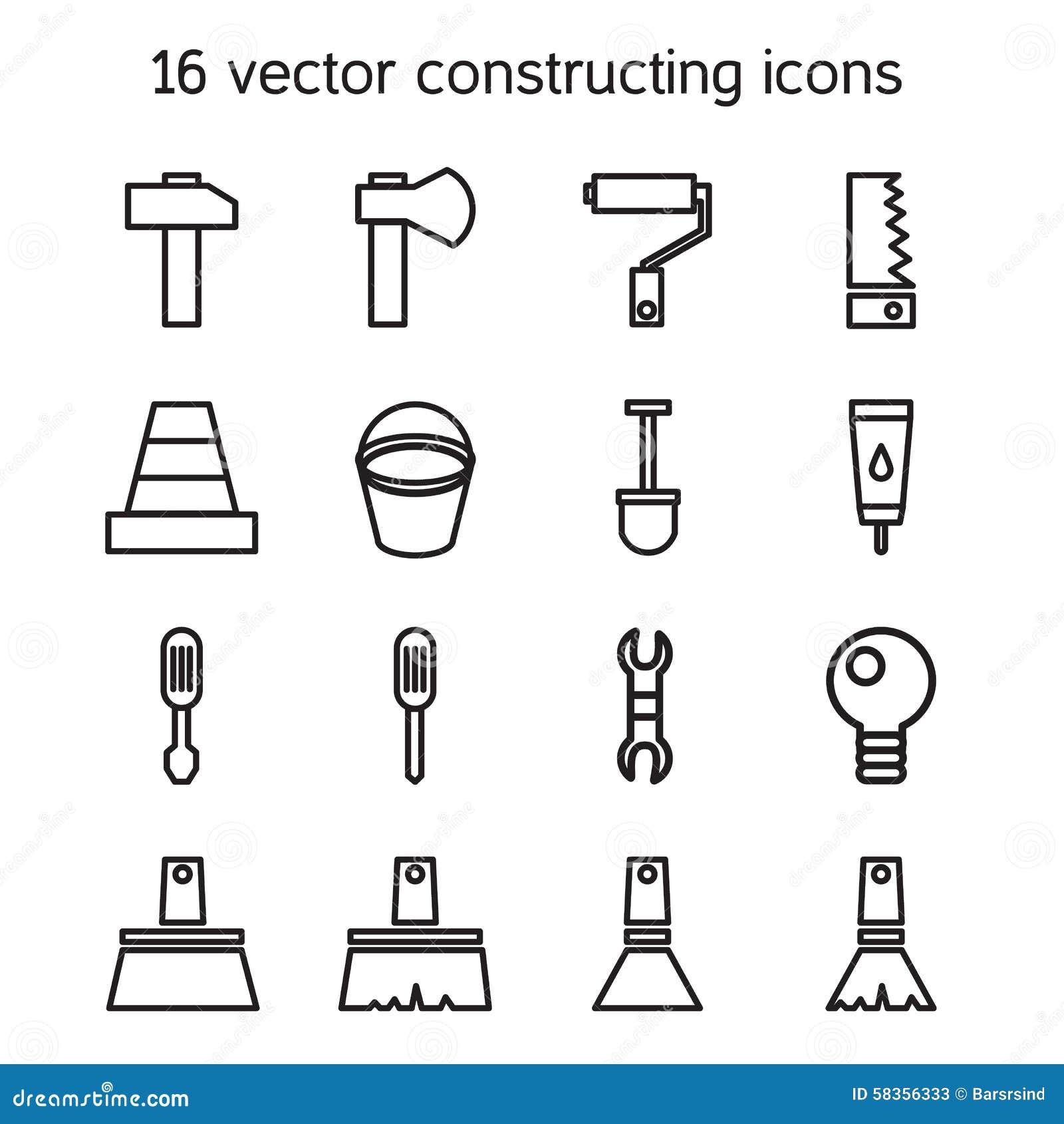 Constructing and Building Icons Set Stock Illustration - Illustration ...