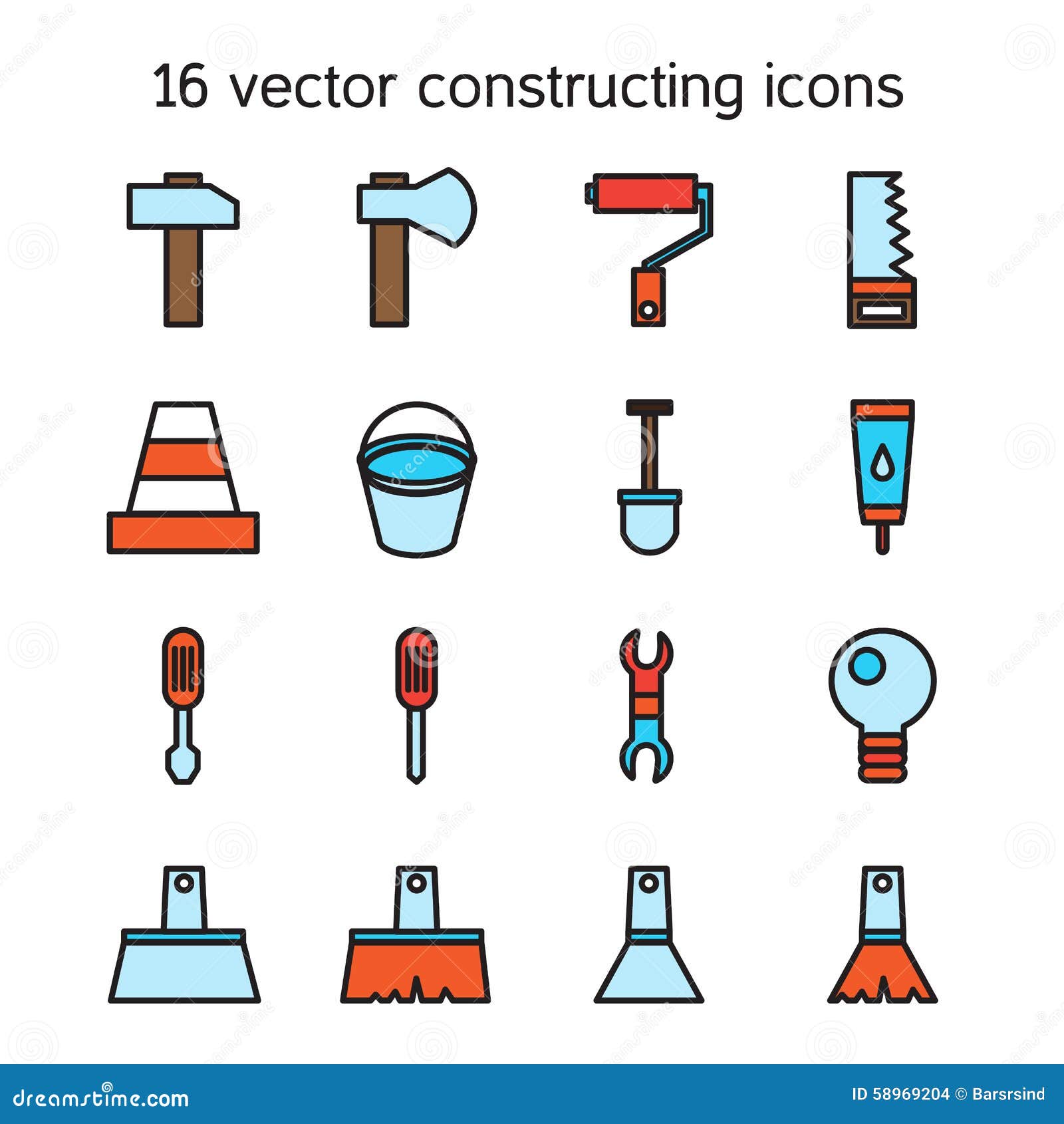 Constructing and Building Icons Set Stock Illustration - Illustration ...