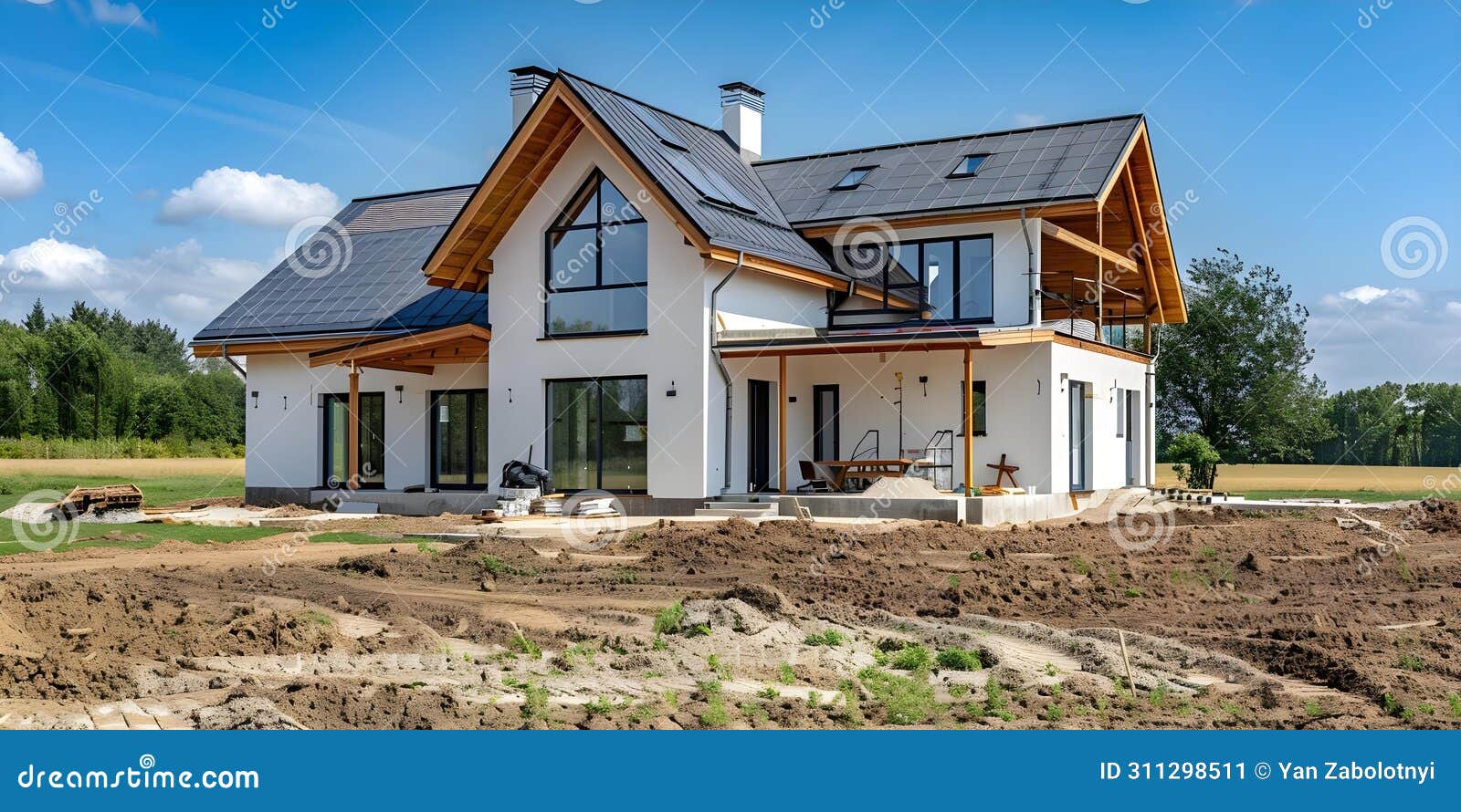 Constructing A Modern Farmhouse With Dormer Concrete And Windows ...