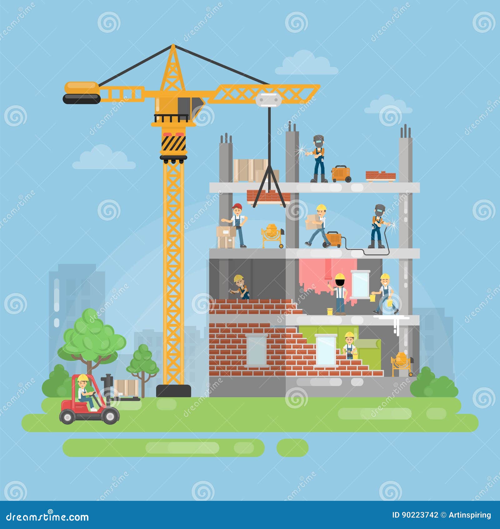 Constructing new building. stock vector. Illustration of brickwork ...