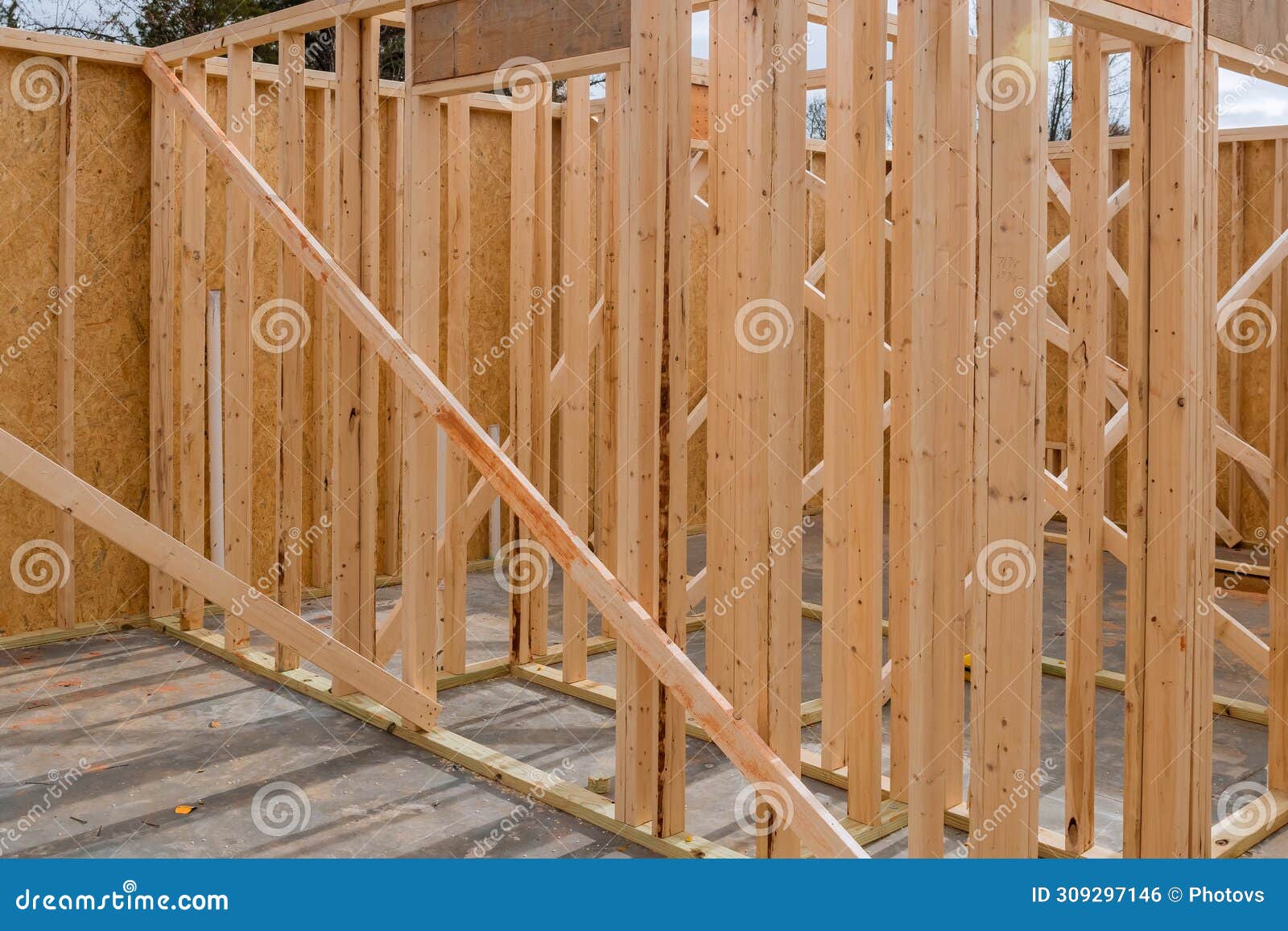 When Constructing a New Home, Wooden Stick Beams Used in Framing ...