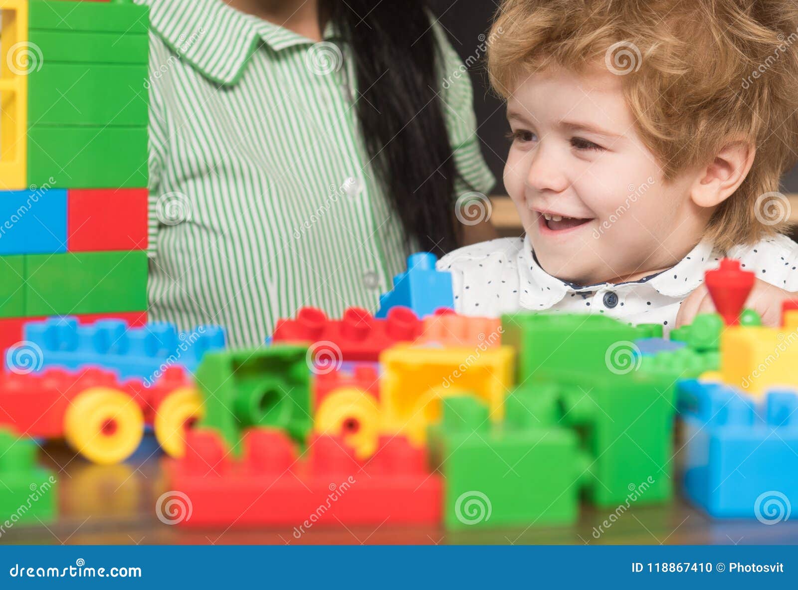 Constructing with Toy Buiding Blocks is Fun Stock Photo - Image of cute ...