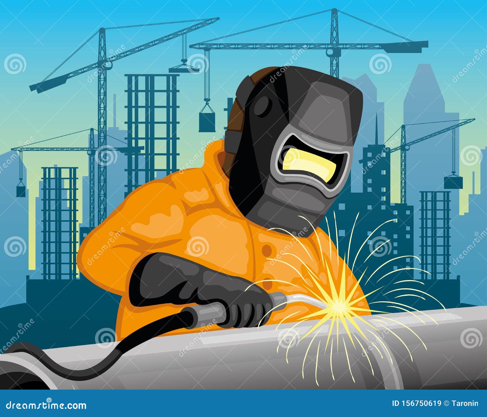 Professional Welder Welds a Pipeline. Stock Vector - Illustration of ...
