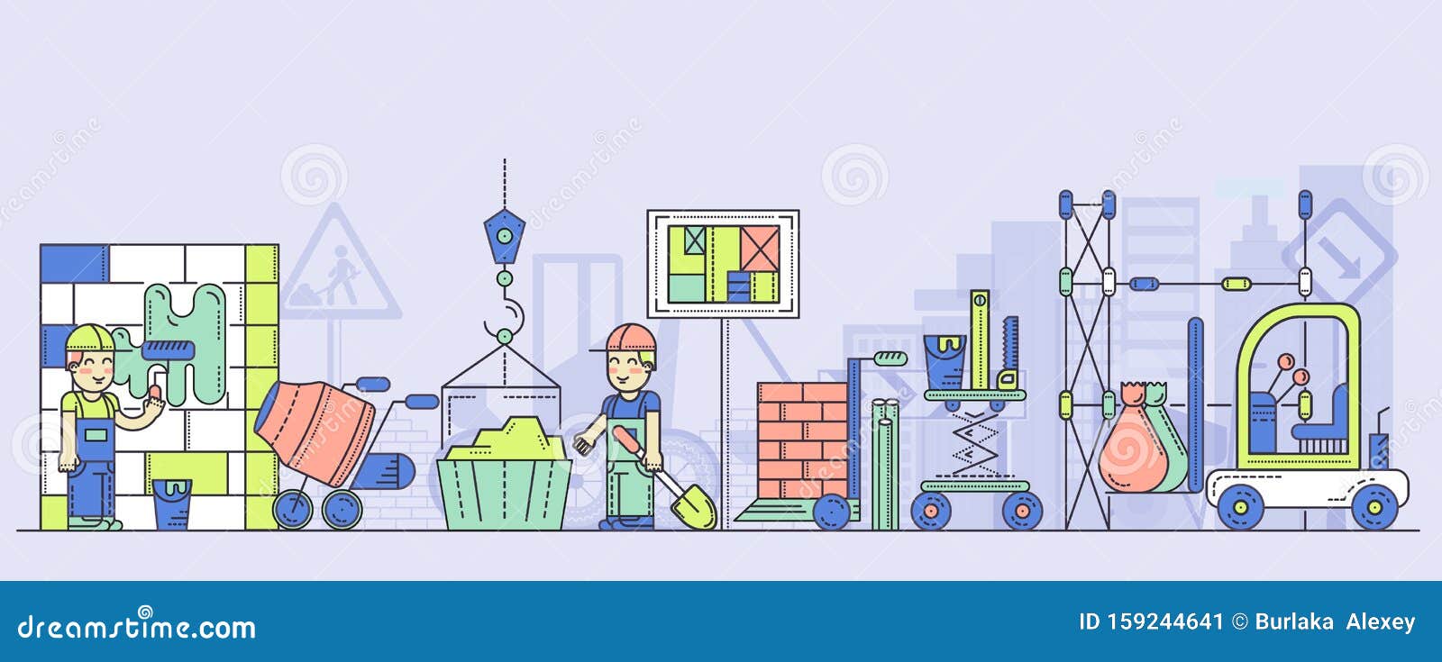 Construction Activity of Work Crew in Hardhats. Stock Vector ...