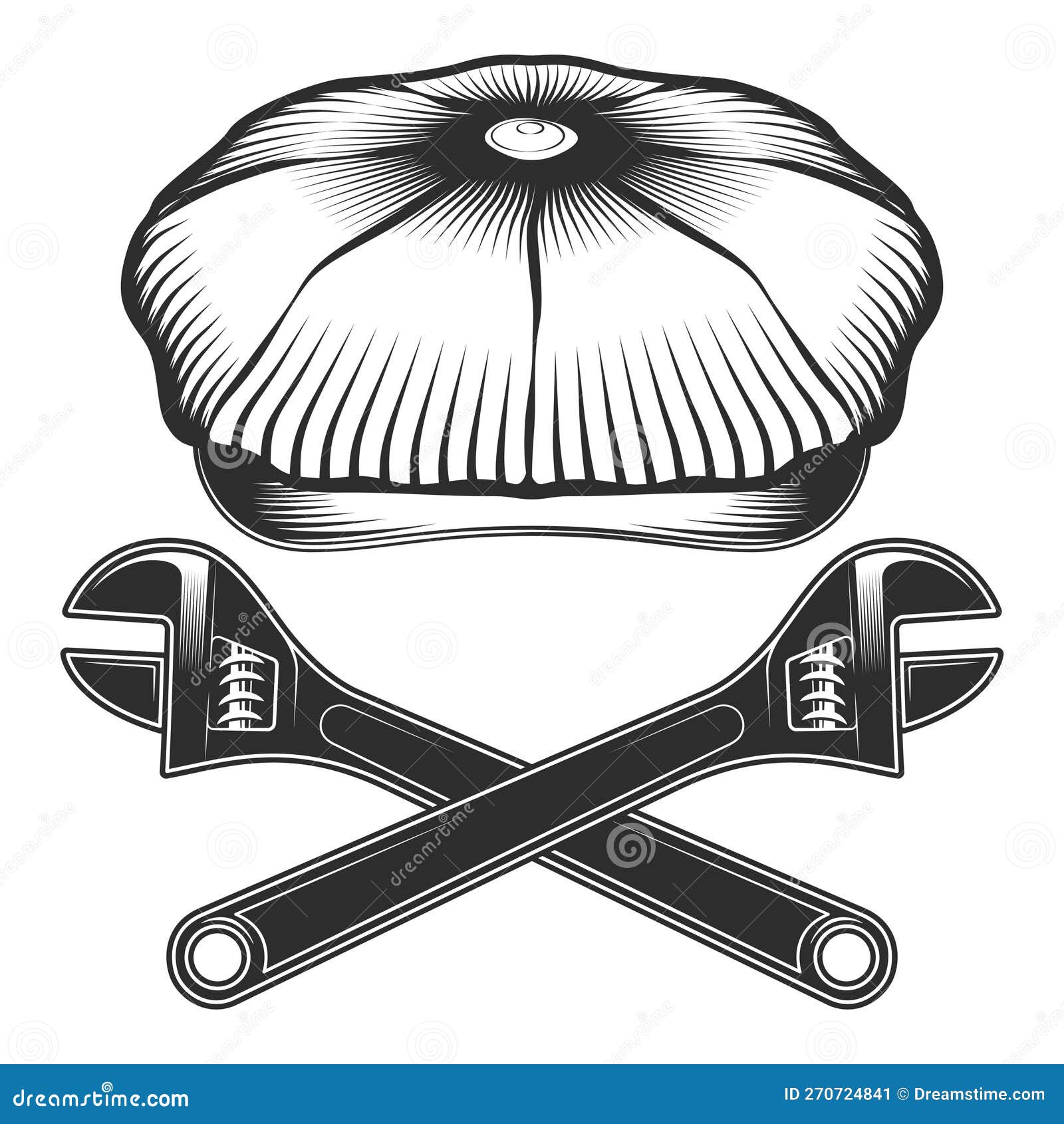 Construction Adjustable Wrench with Tweed Hat or Flat Cap Vintage ...