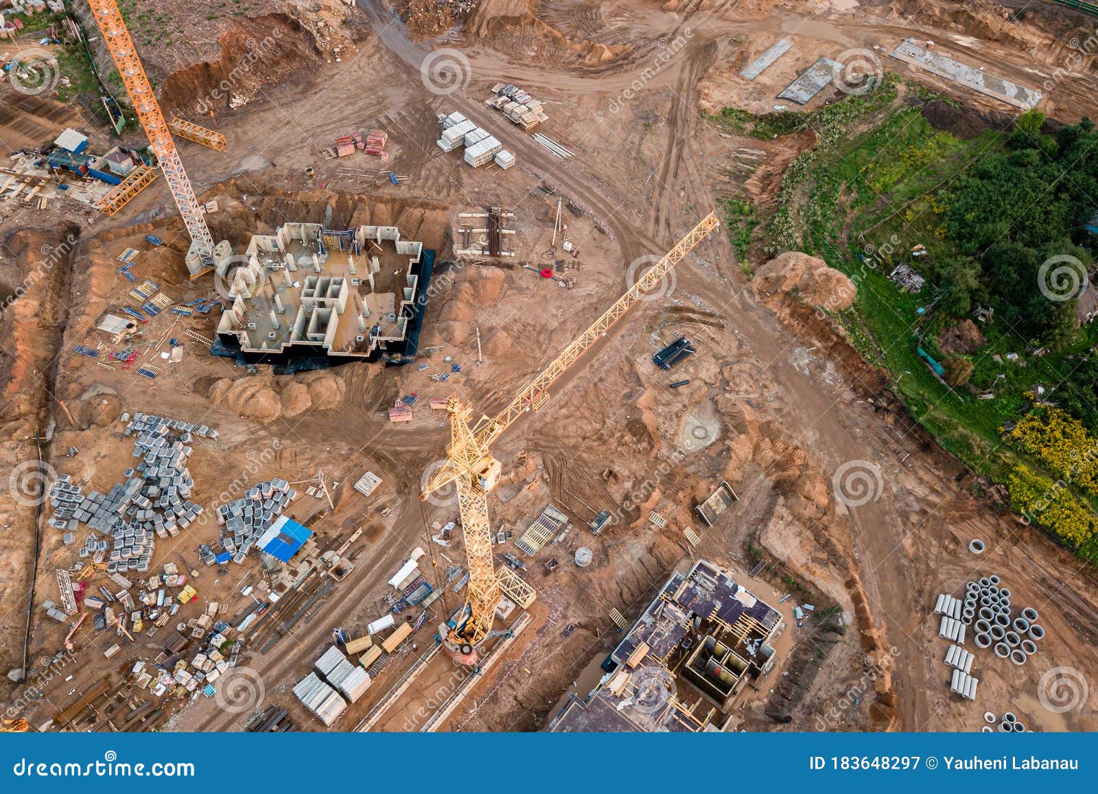 Construction aerial view stock image. Image of structure - 183648297
