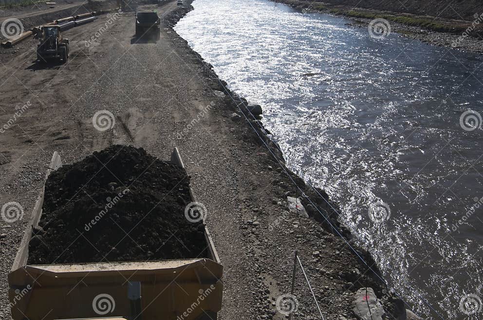 Construction Aggregate in River Regulation Stock Photo - Image of ...