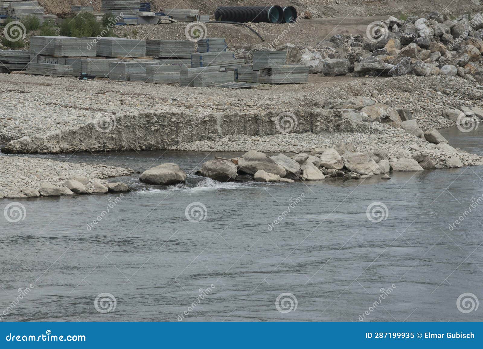 Construction Aggregate in River Regulation Stock Image - Image of ...