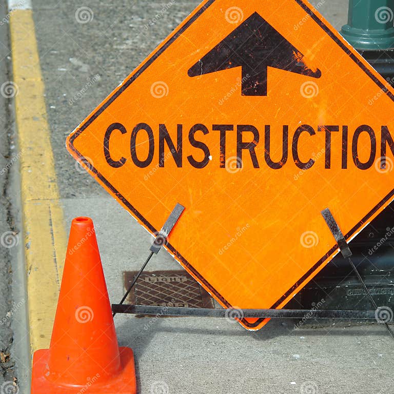 Construction Ahead Sign stock image. Image of slow, warning - 26402863