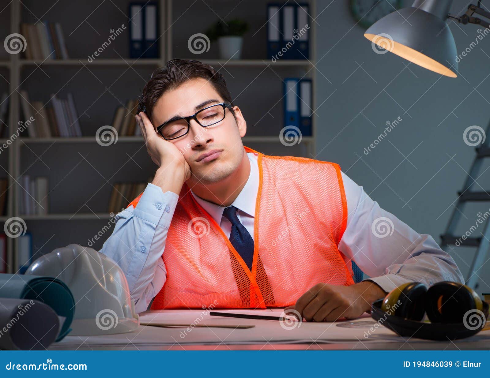 Construction Architect Working on Drawings Late at Night Stock Image ...