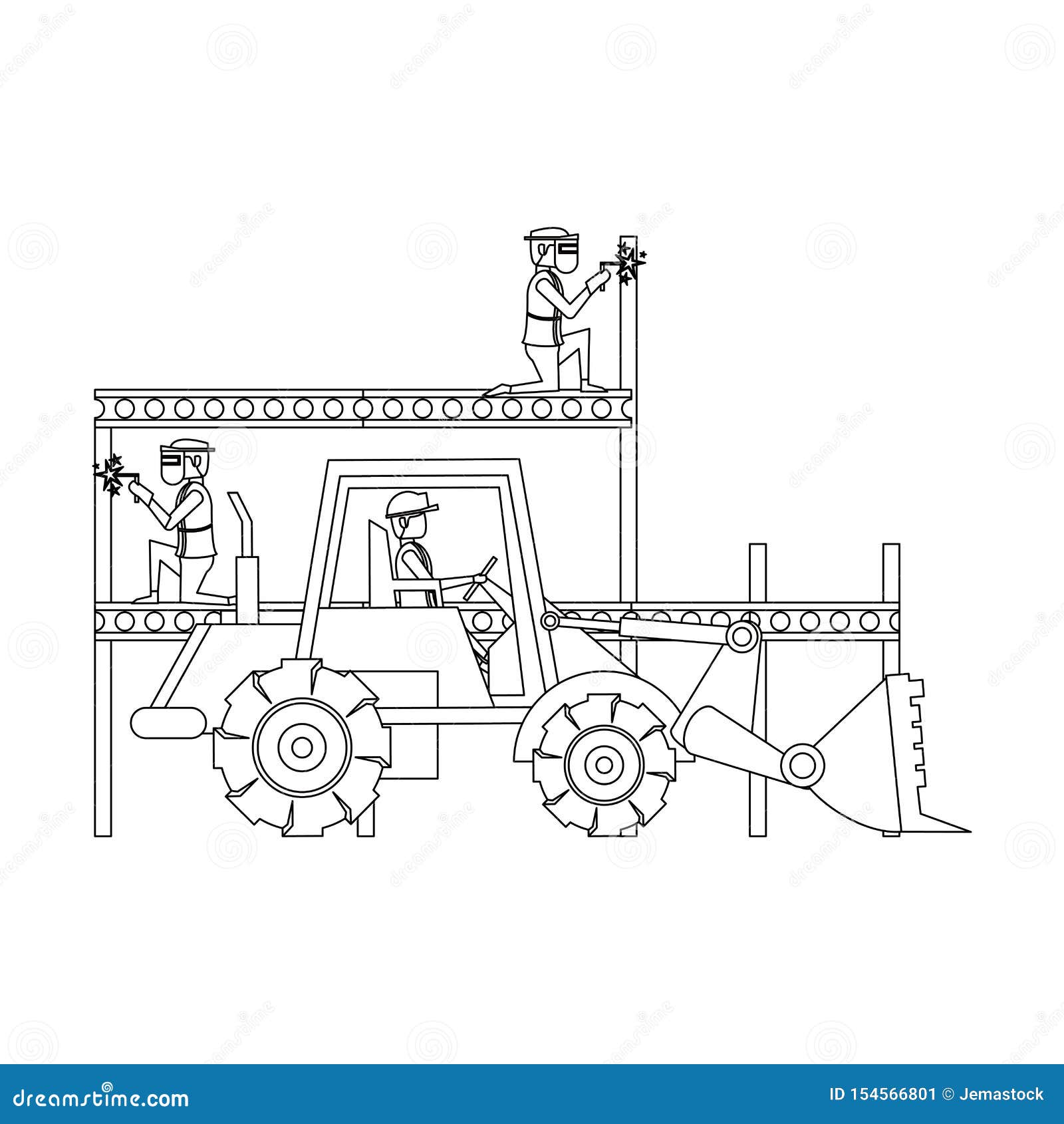 Construction Architectural Engineering Work Cartoon in Black and White ...