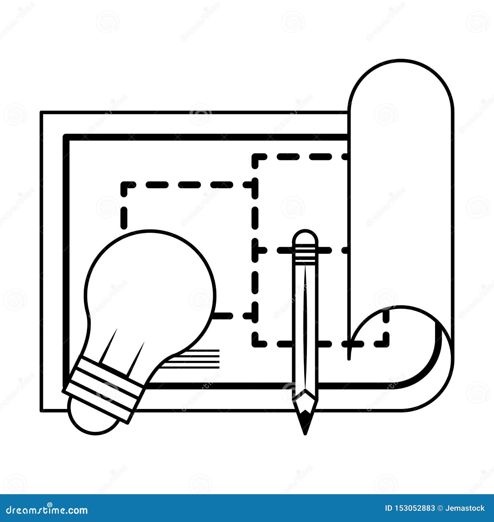 Construction Architectural Project Plan Cartoon in Black and White ...