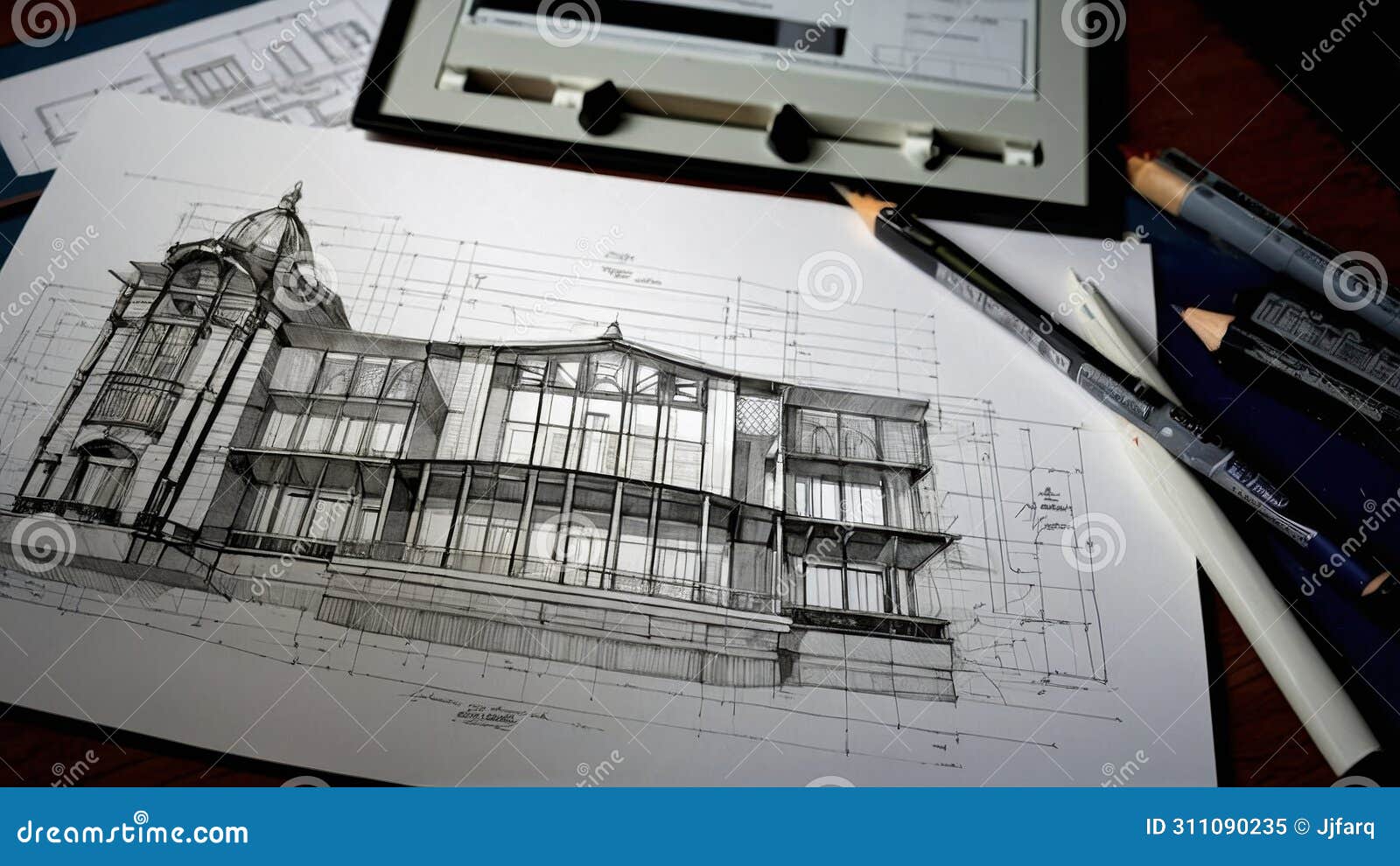 Construction Architecture. Building Concept. Contemporary Drawing of a ...