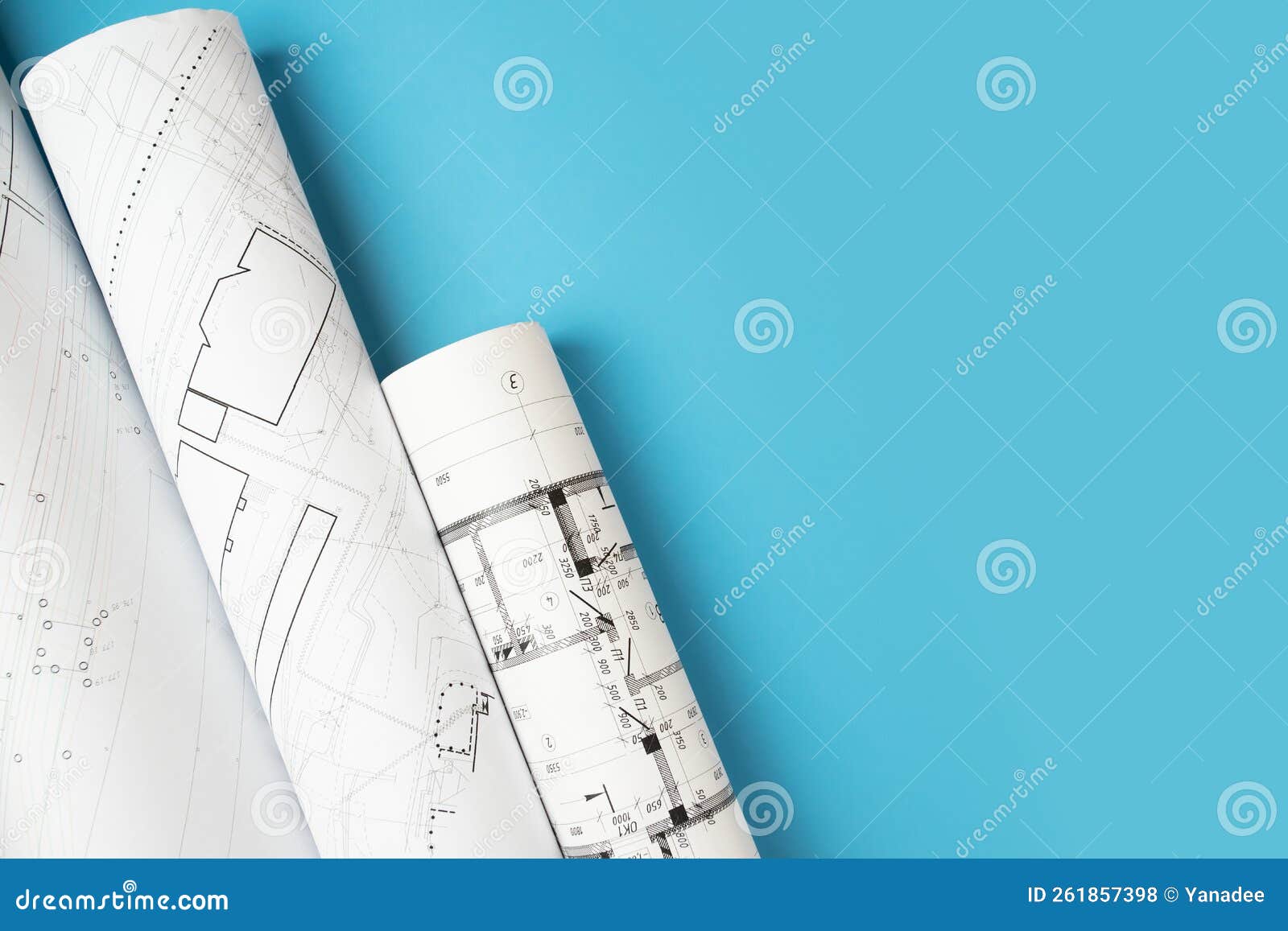 Engineering Blueprints And Design Drawings On The Table In The ...