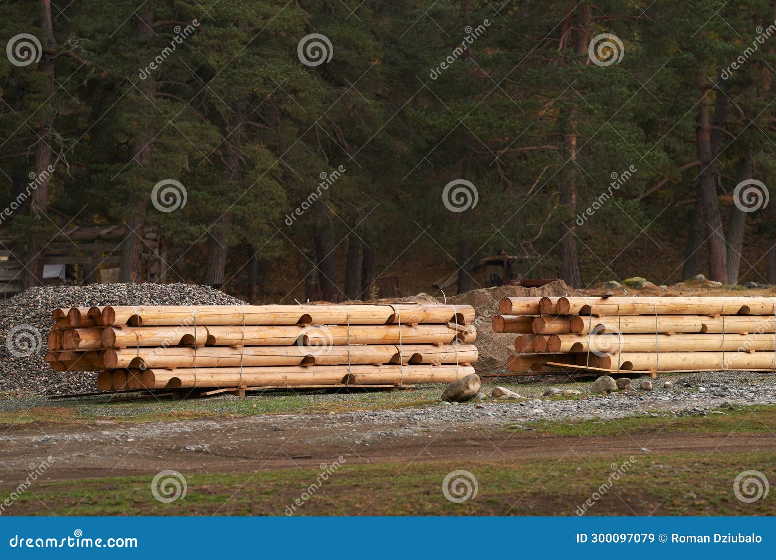 Construction (assembly) of a Chalet from Galvanized Logs. Stock Image ...