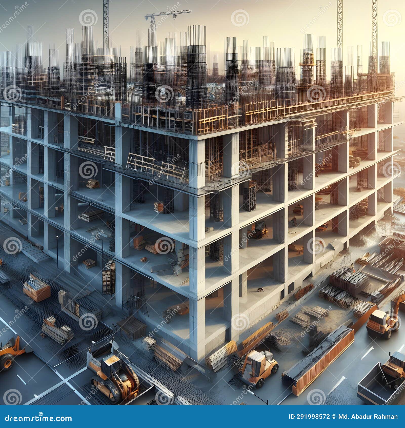 Construction Background with Skyscraper Building and Transportations Ai ...