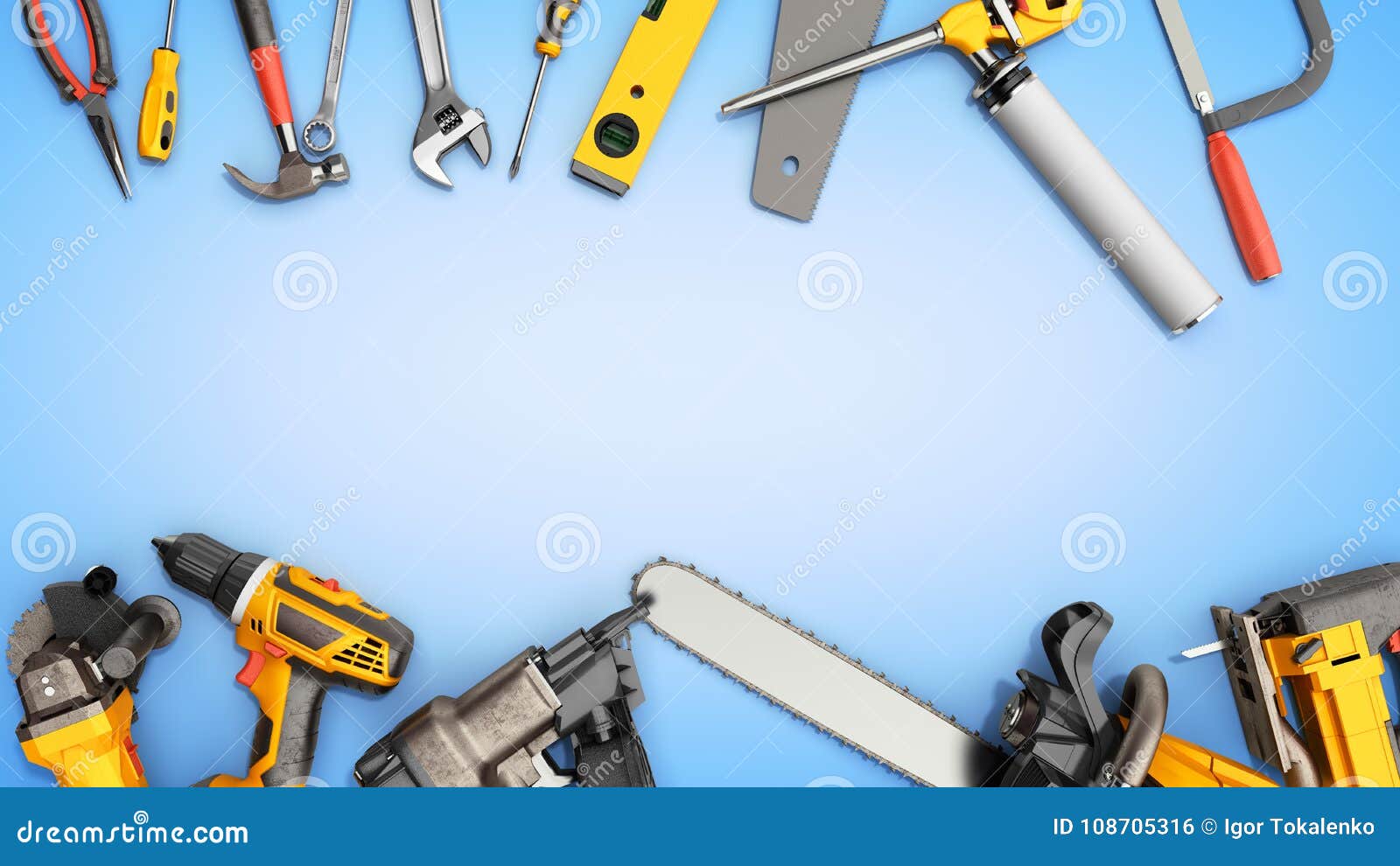 Construction Background with Tools 3d Render on Blue Stock Illustration ...