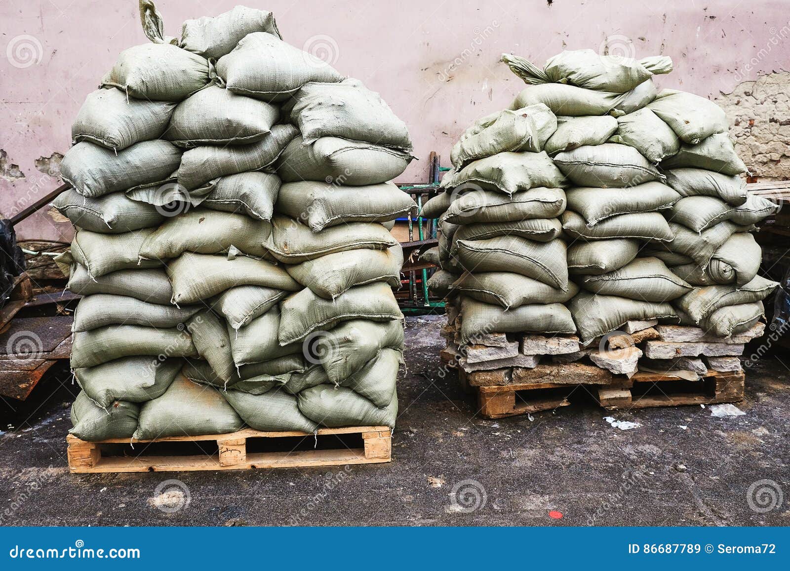 Construction Bags on Pallets Stock Image - Image of bricks, container ...