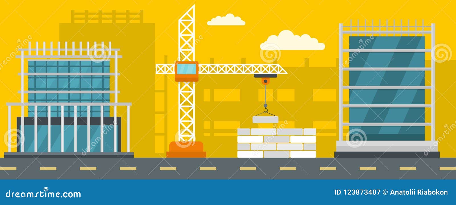 Construction Banner Horizontal, Flat Style Stock Illustration ...