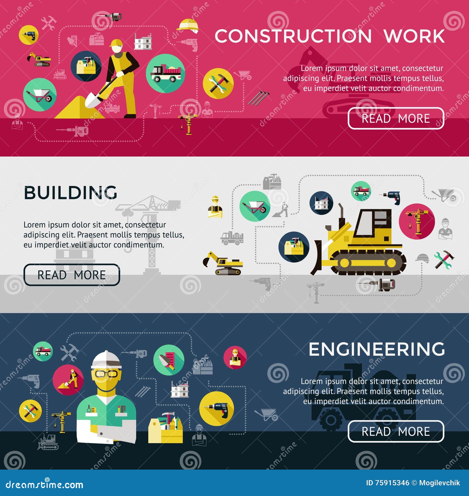 Construction Banner Set stock vector. Illustration of layout - 75915346