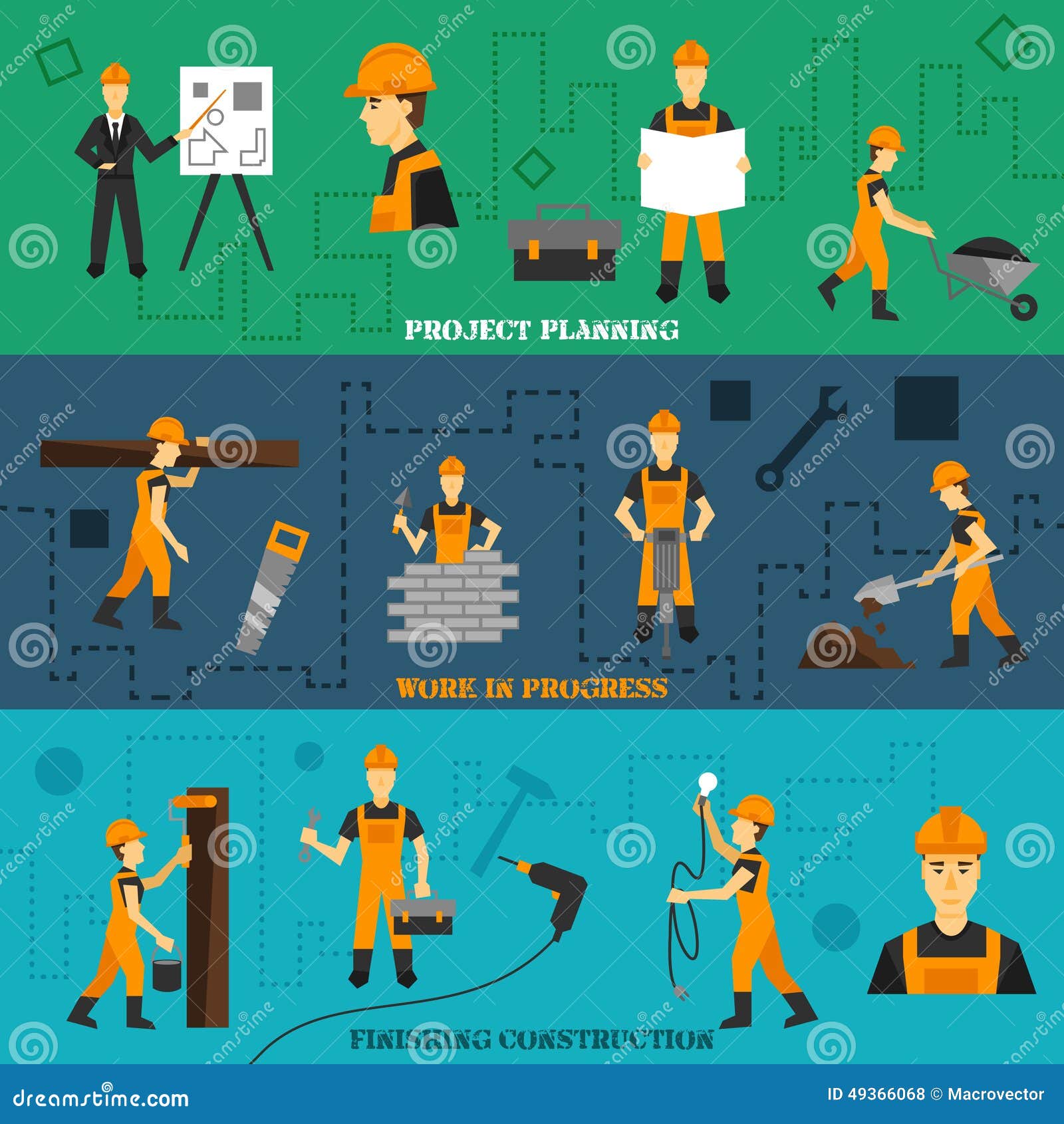 Construction Banners Set stock vector. Illustration of business - 49366068