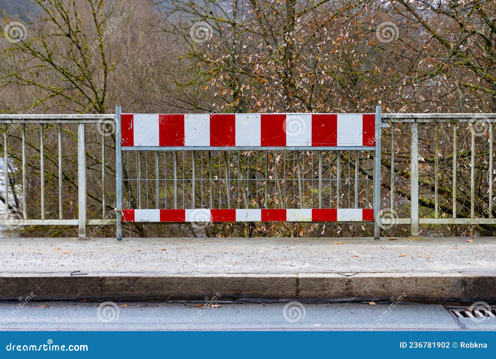 Construction Barrier on a Damaged Bridge Railing Stock Photo - Image of ...